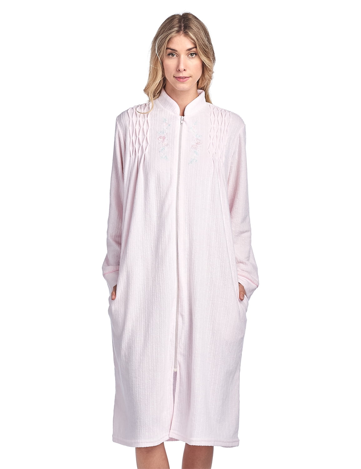 Casual Nights Women's Zipper Front Jacquard Terry Fleece Robe Duster ...