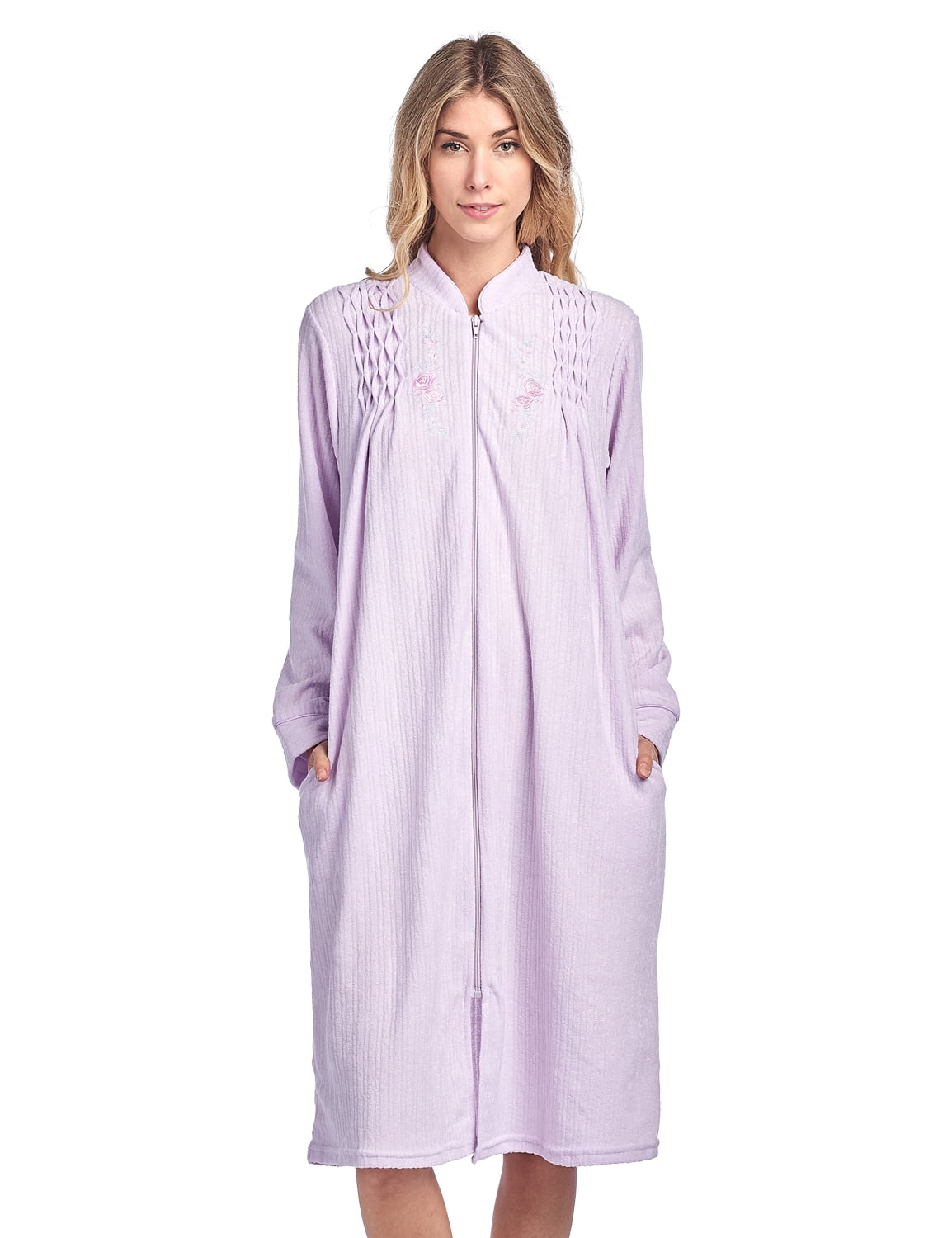 Casual Nights Women's Zipper Front Jacquard Terry Fleece Robe Duster ...