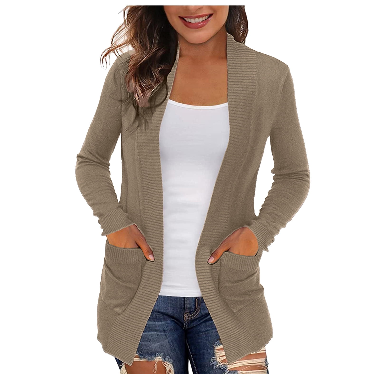 Casual Open Women's Cardigan Sweaters Front Cardigans With Pockets ...