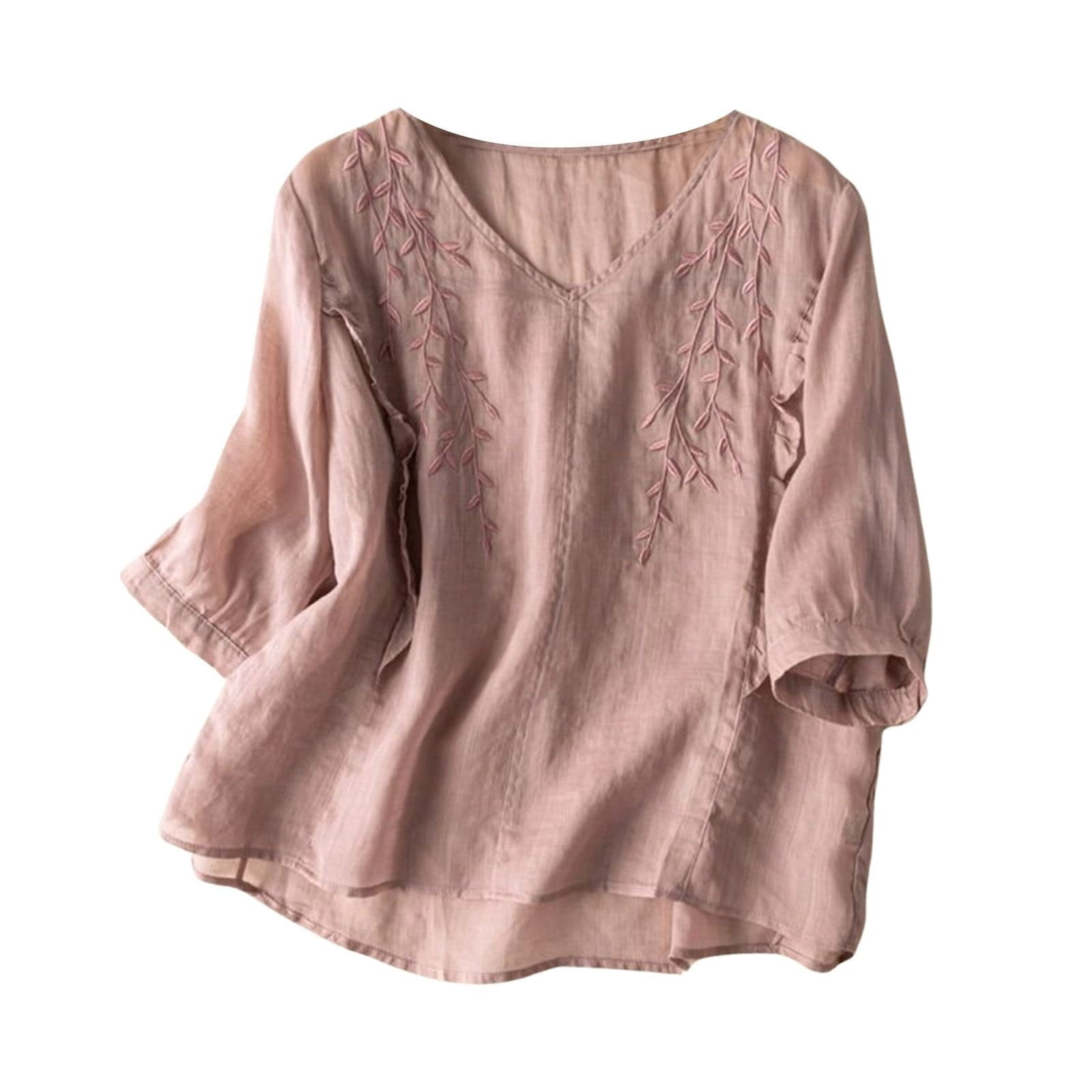 Casual Outfits for Women 3/4 Sleeve Lace Embroidery Tunic Blouse ...