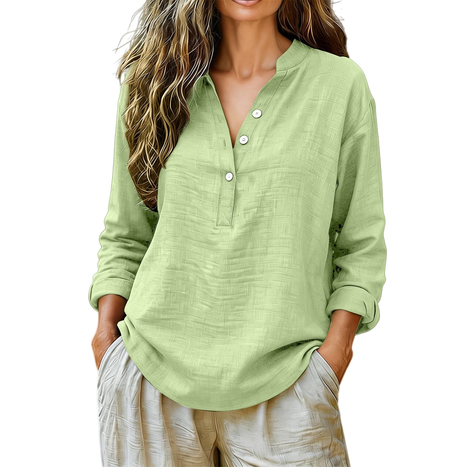 Casual Outfits for Women Casual Button V Neck Long Sleeve Shirts ...