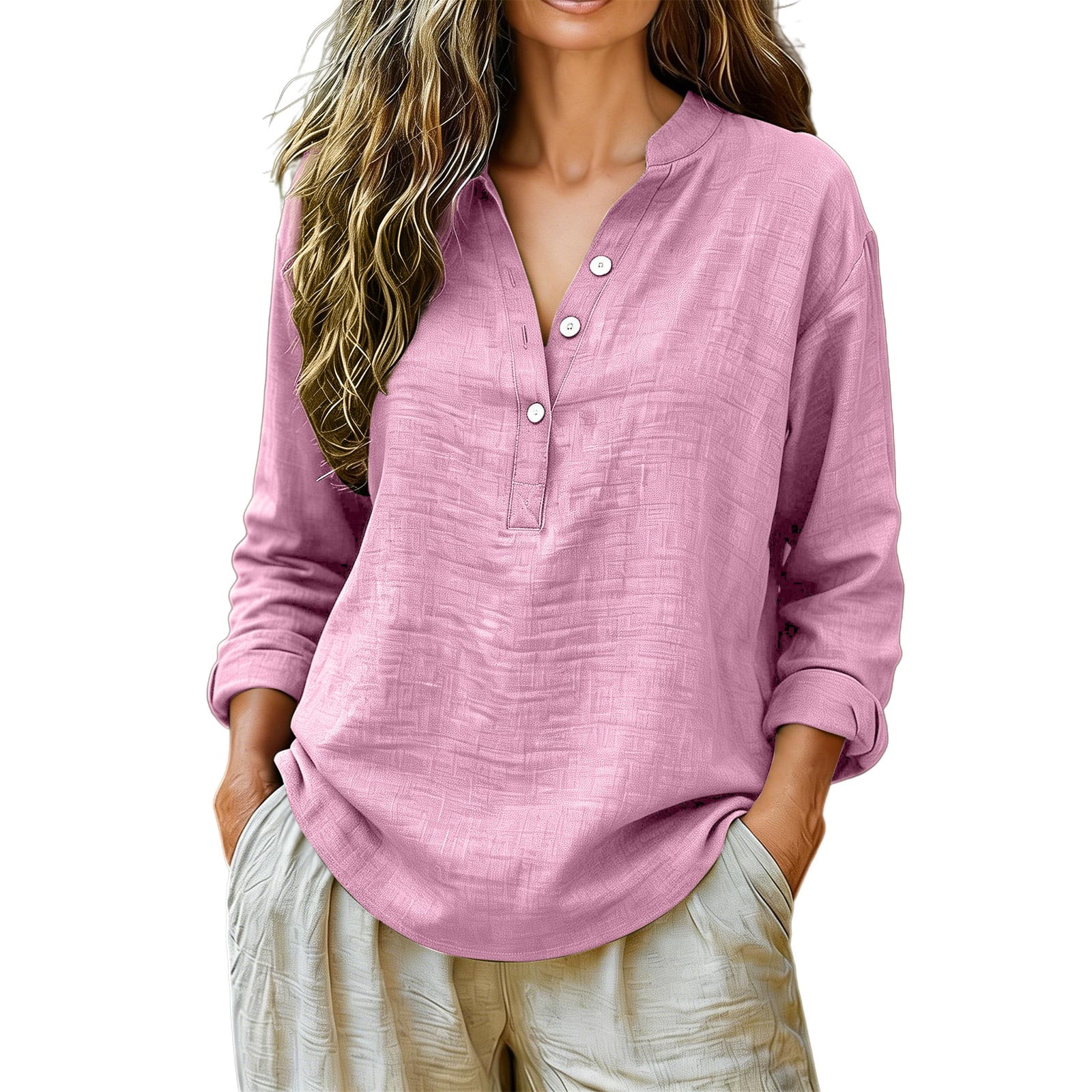 Casual Outfits for Women Casual Button V Neck Long Sleeve Shirts ...