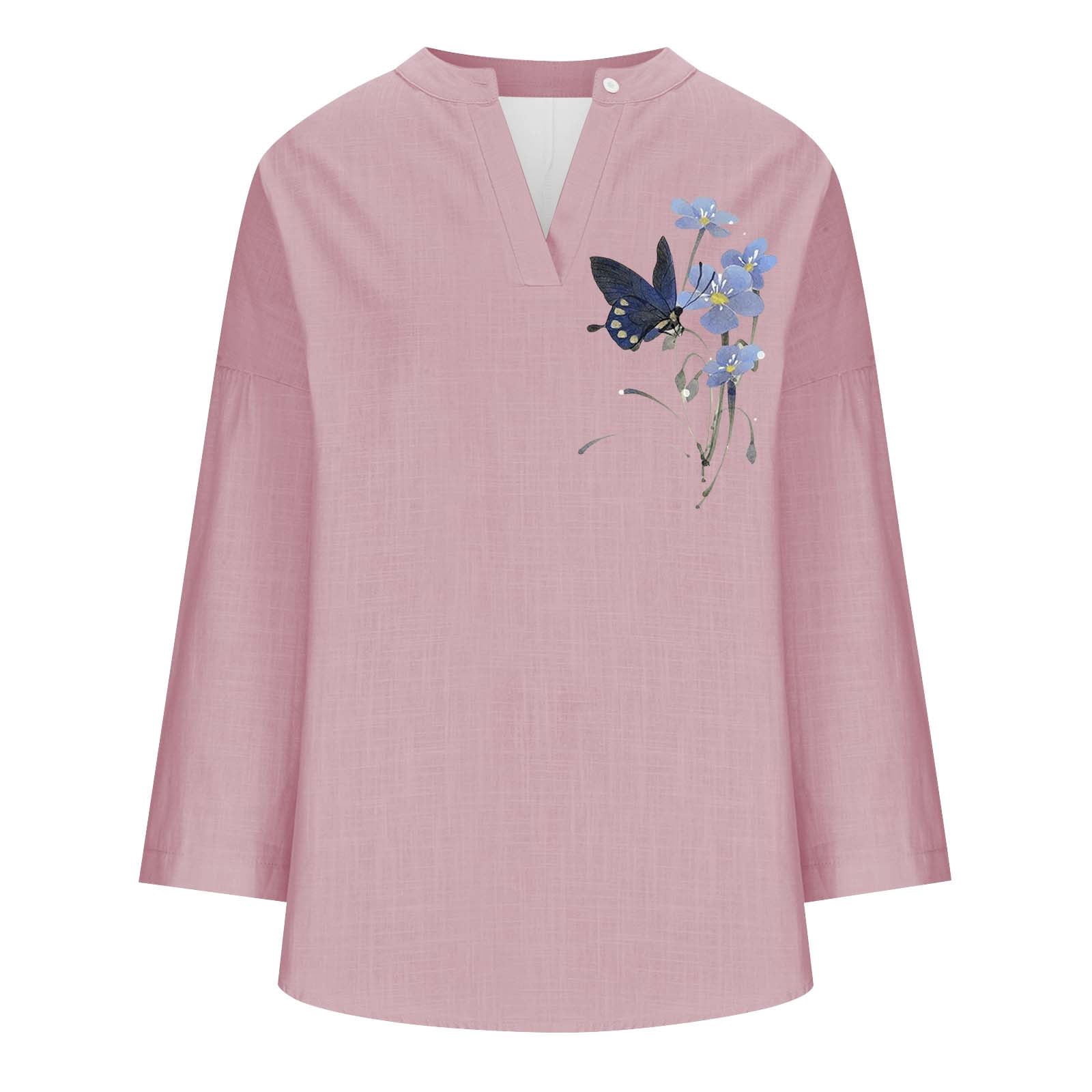 Casual Outfits for Women Fashion V Neck Long Sleeved Purple Floral ...