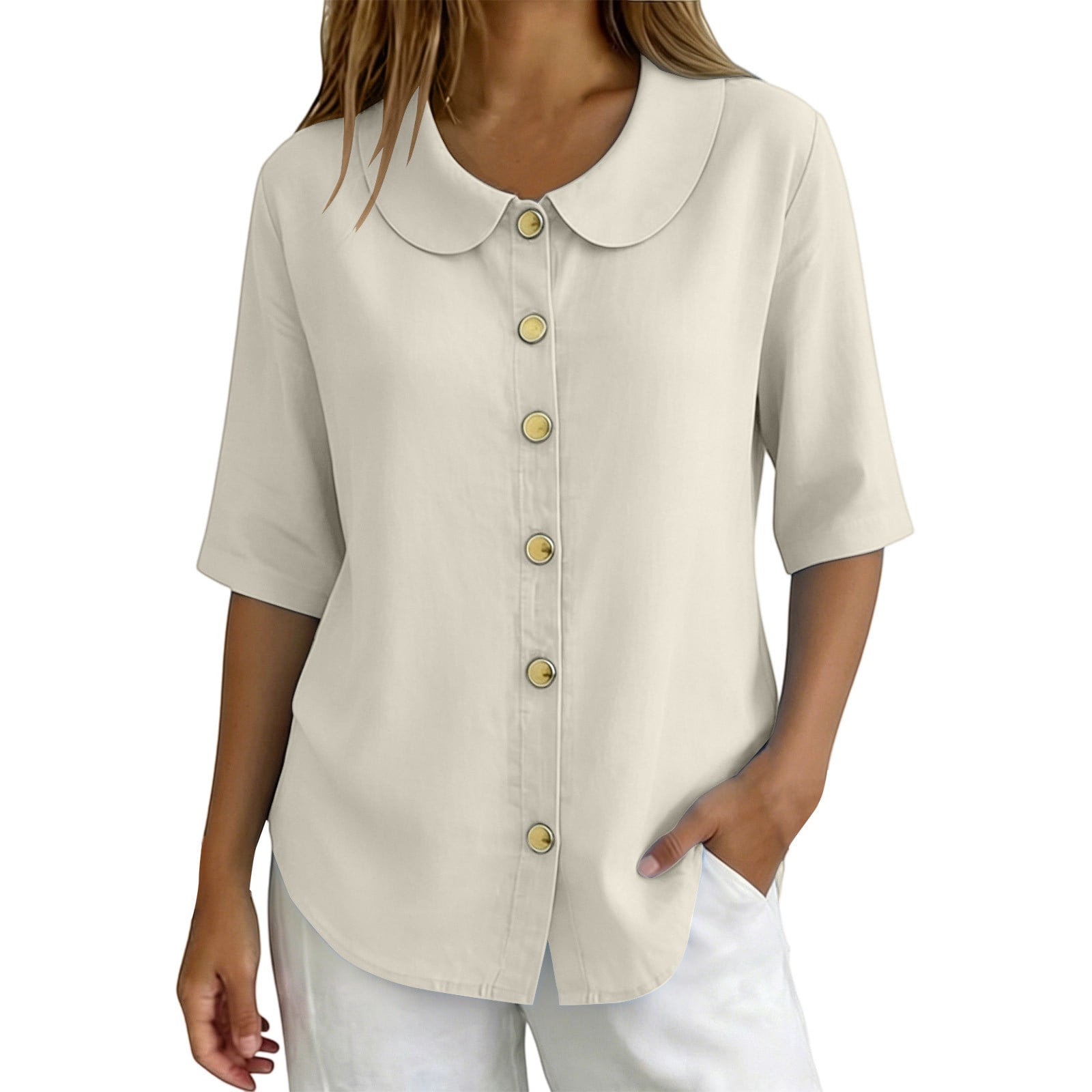 Casual Outfits for Women Shirts Button Down V Neck Half Sleeve Blouses ...