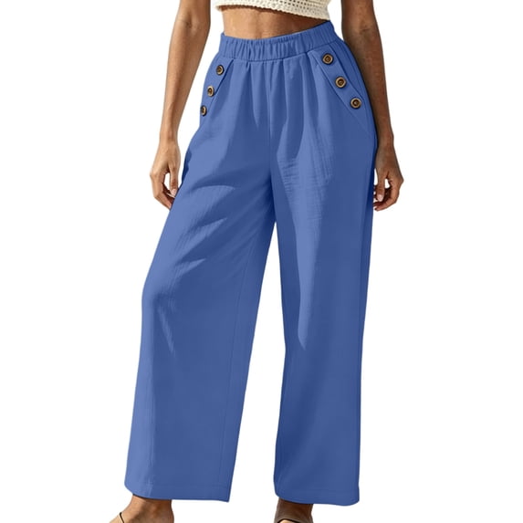 Casual Pants For Women Button Elastic Waist Pocket Easy Vacation ...