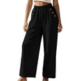 Casual Pants For Women Button Elastic Waist Pocket Easy Vacation ...