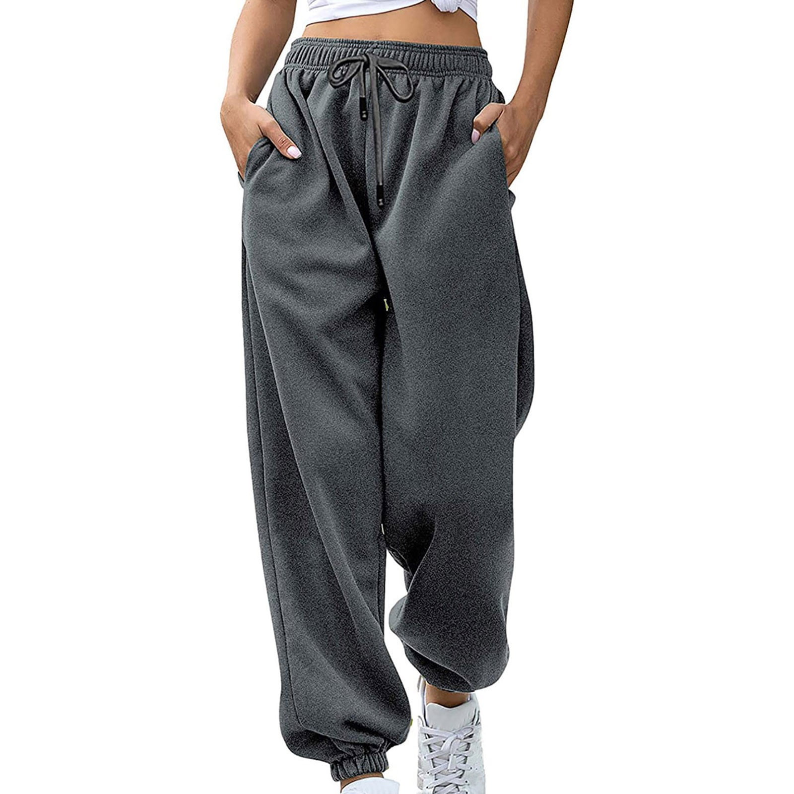 Casual Pants For Women, Solid Color Loose Drawstring Elastic Waist ...