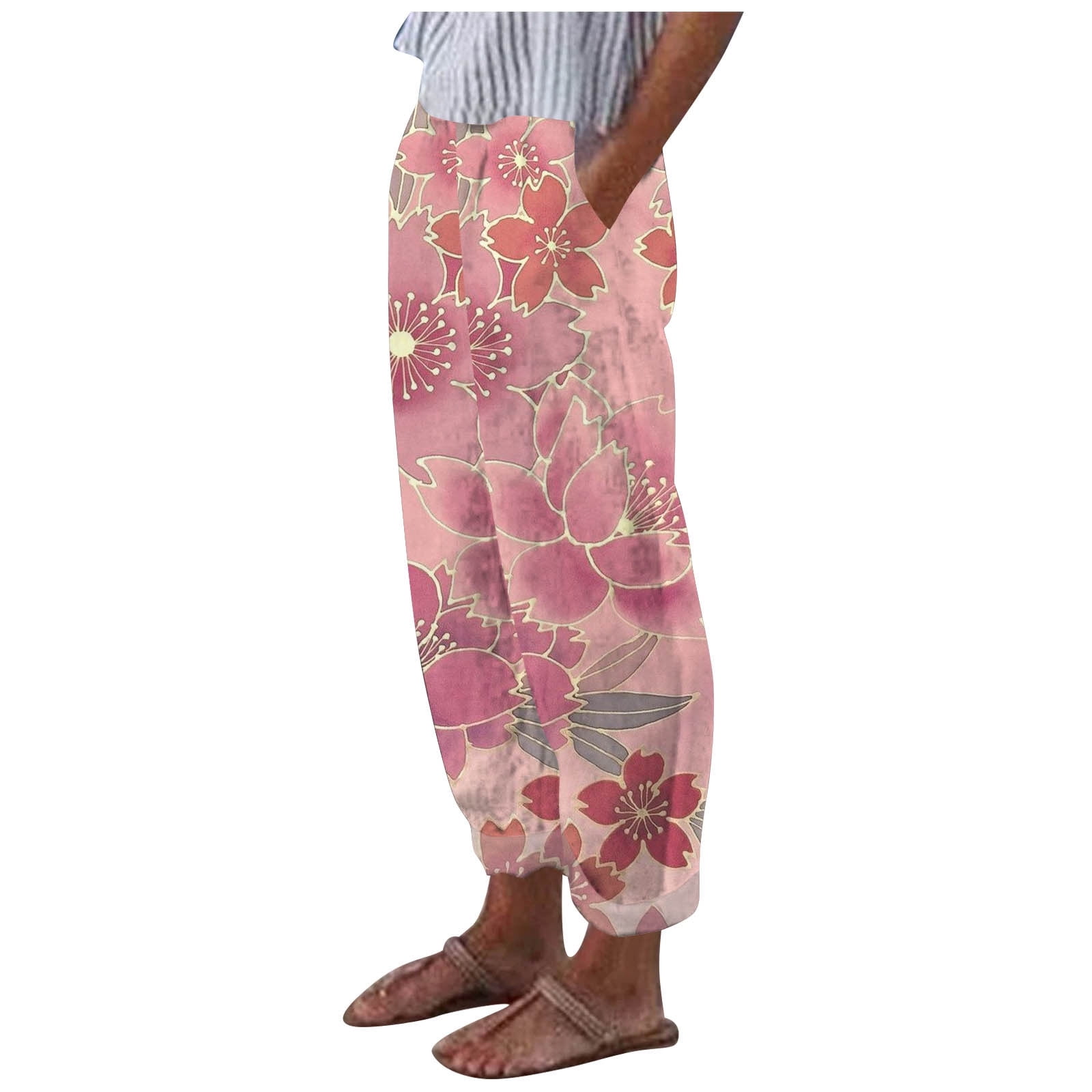 Casual Pants for Women Summer Pant Fashion Floral Printed Elastic ...
