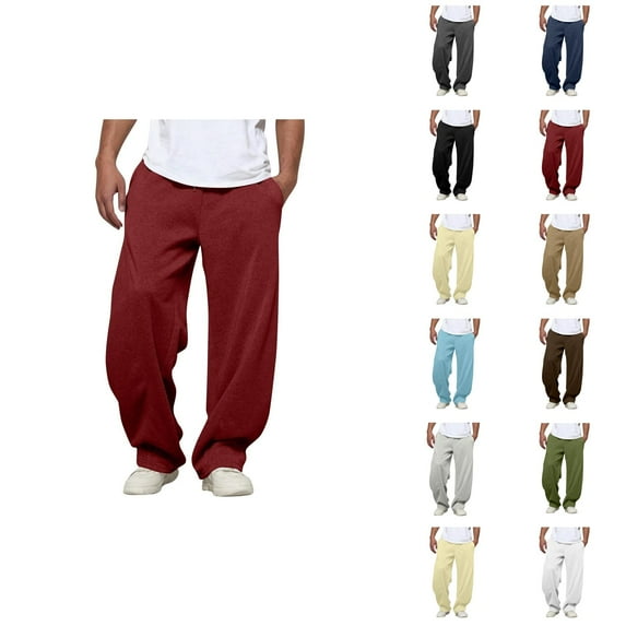 Casual Pants for Men 2025 Plain Elastic Waist Drawstring Loose Fit ...