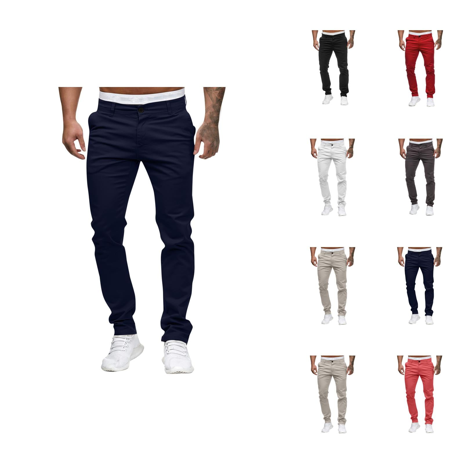Casual Pants for Men 2025 Solid Color Mid Waist Slim Fit Full Length ...