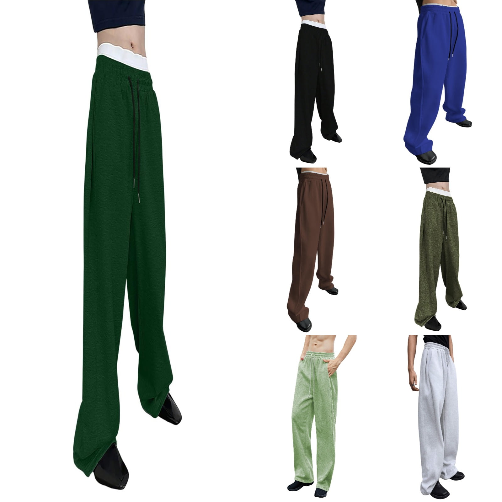 Casual Pants for Men Elastic Waist Drawstring Straight Wide Leg ...