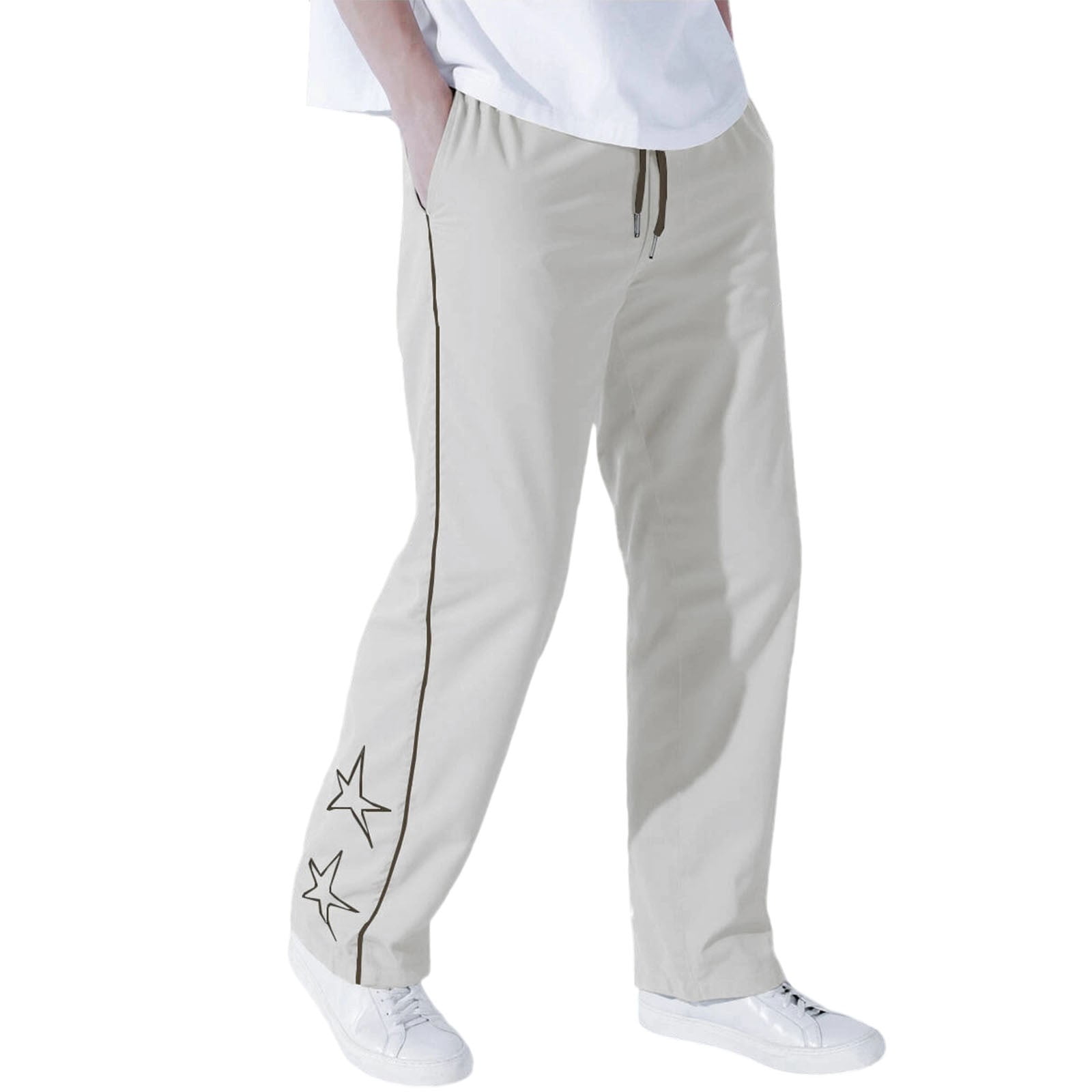 Casual Pants for Men European Star Embroidery Straight Loose Elastic ...