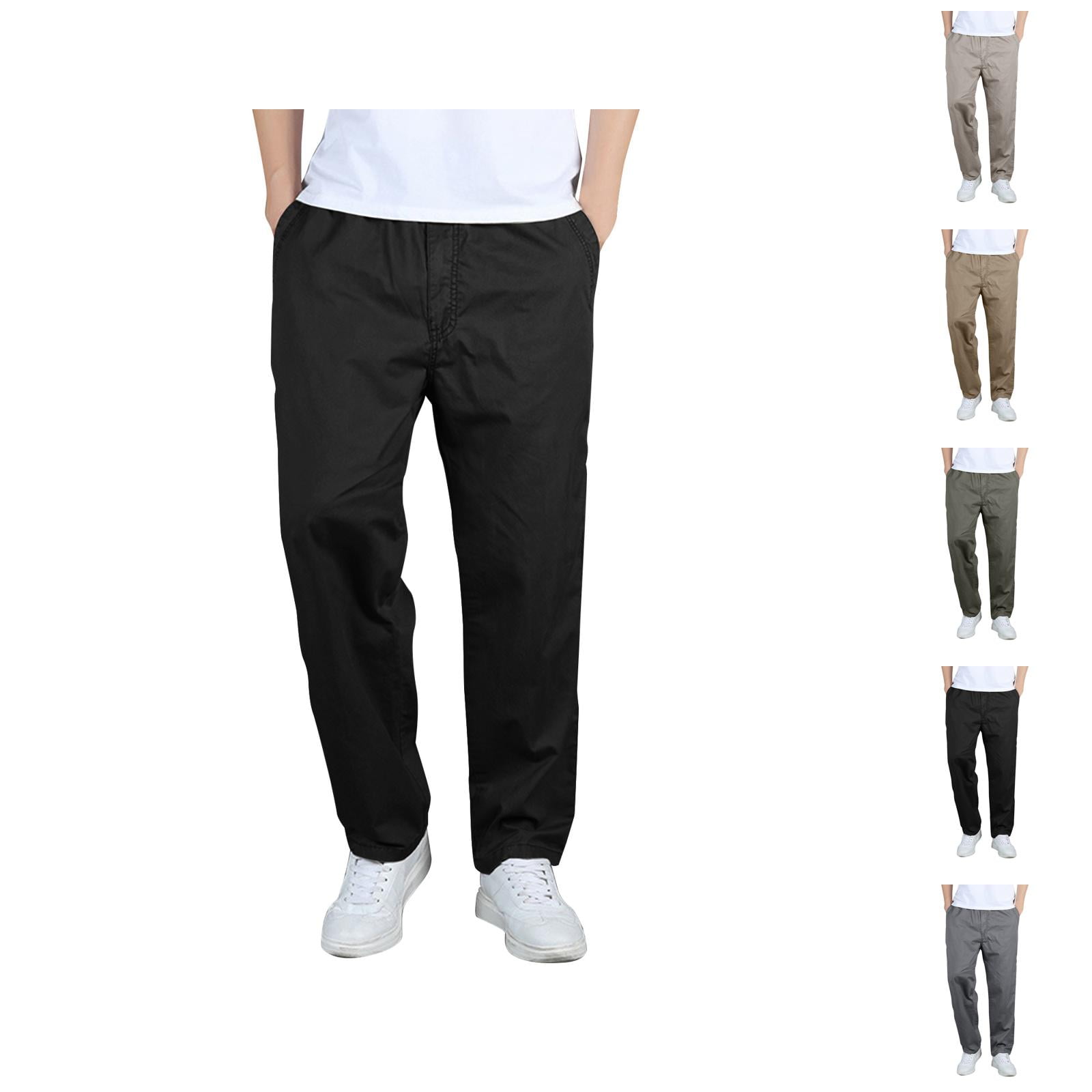 Casual Pants for Men Plus Size Elastic Waist Loose Fit Cotton Long ...
