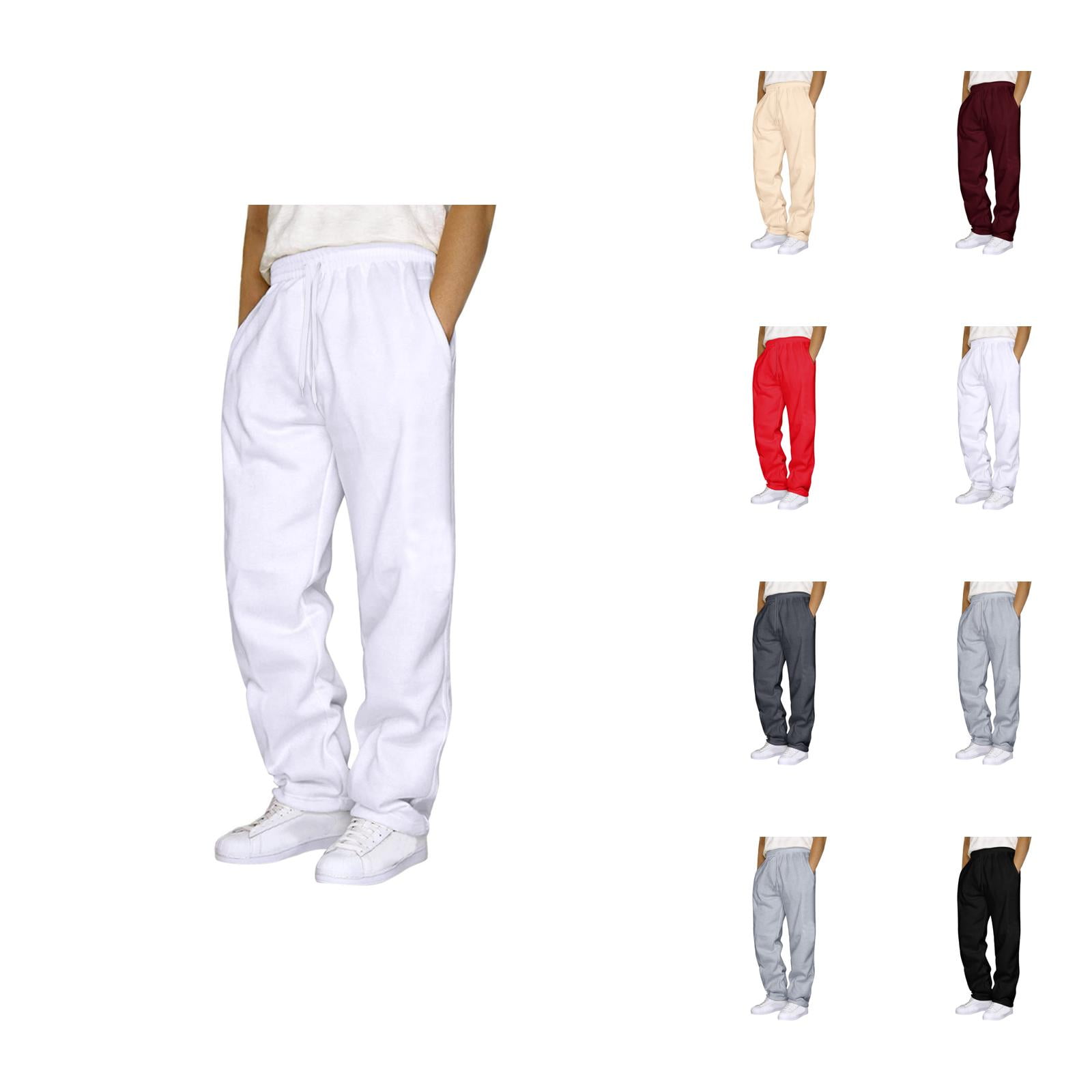 Casual Pants for Men Solid Color Elastic Waist Drawstring Straight Leg ...