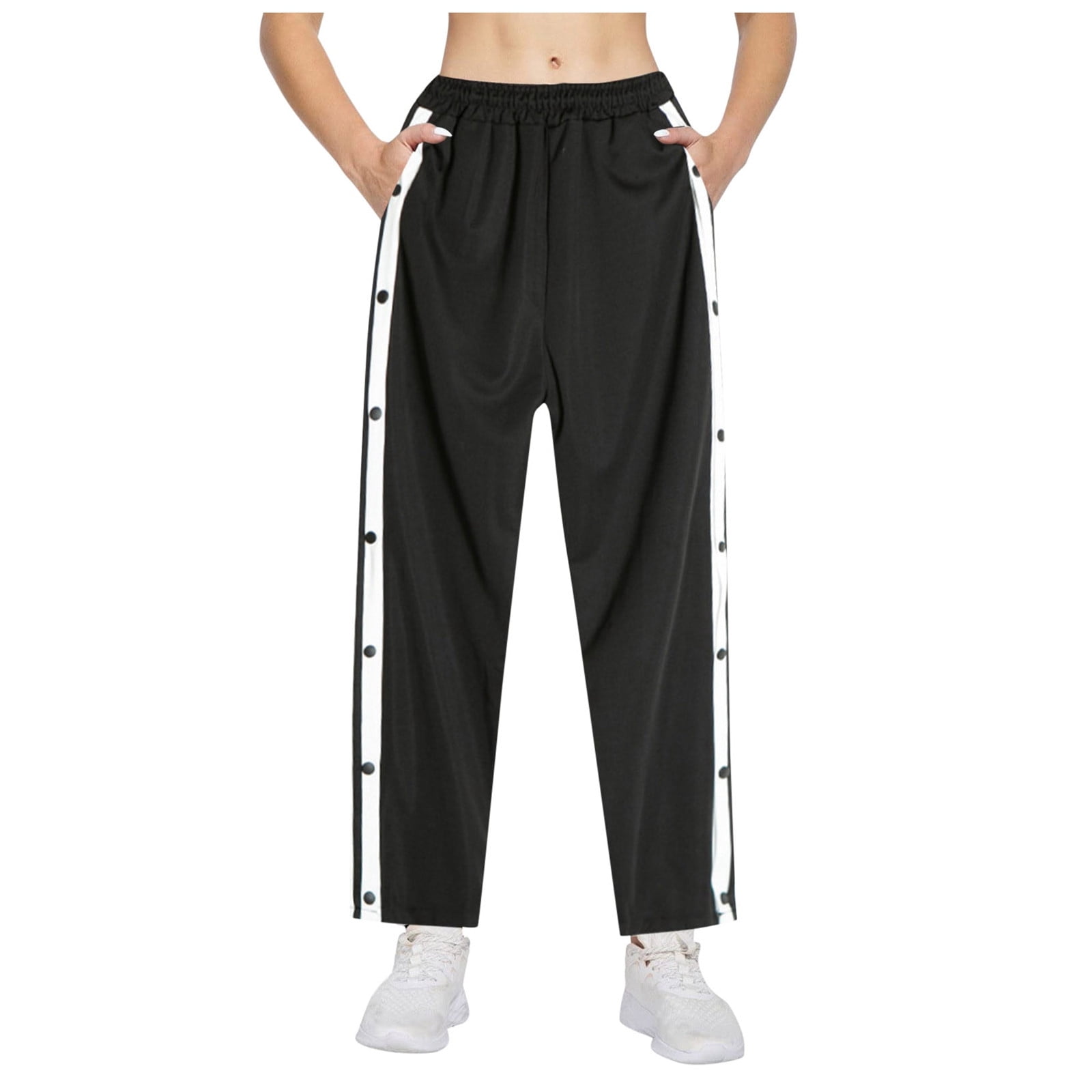 Casual Pants for Women Color Block Straight Wide Leg Button Side Split ...