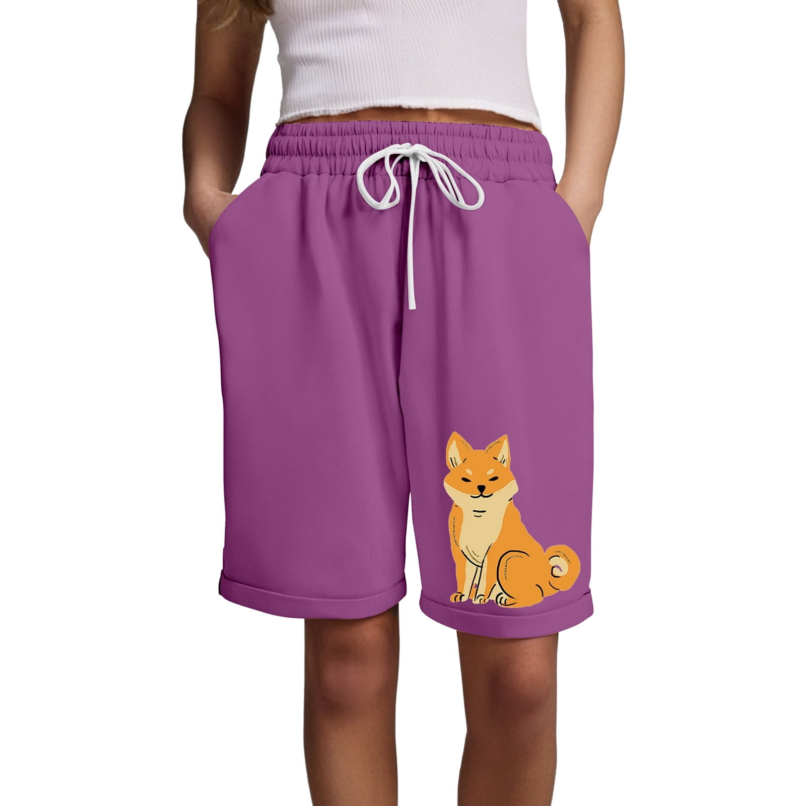 Casual Pants for Women Dog Print with Pocket Thin Fit Worn Elastic ...
