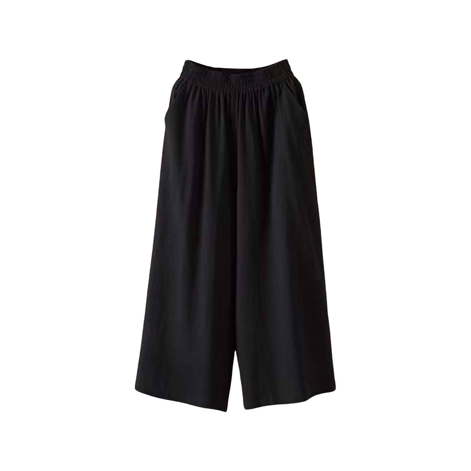 Casual Pants for Women Elastic Waist Plain Color Large Size Loose Wide ...