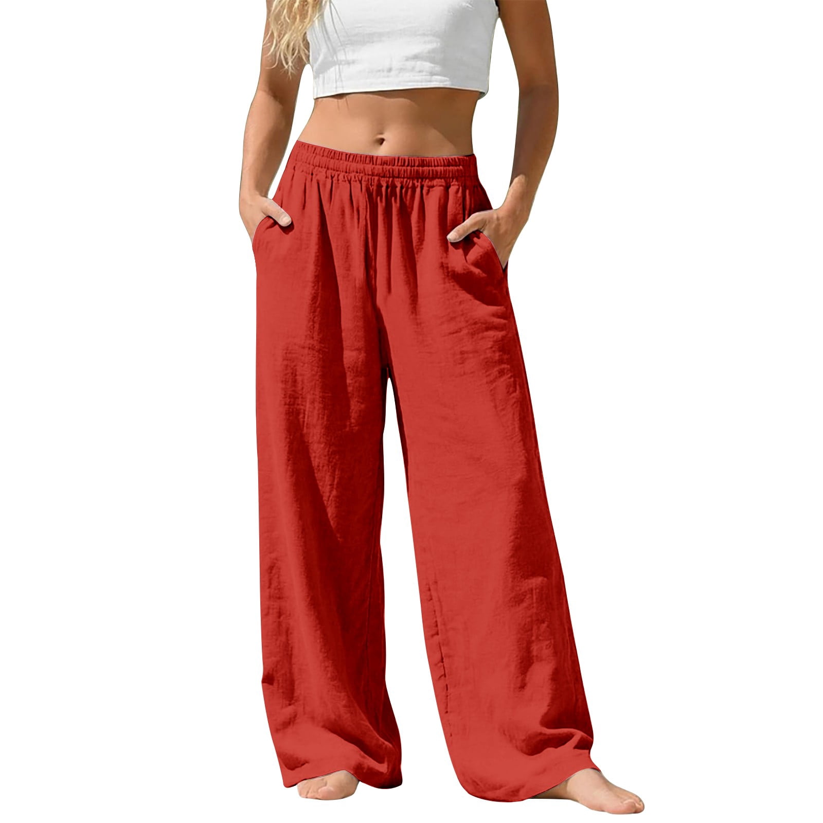 Casual Pants for Women Fashion Women's Solid Casual Pocket Button High ...
