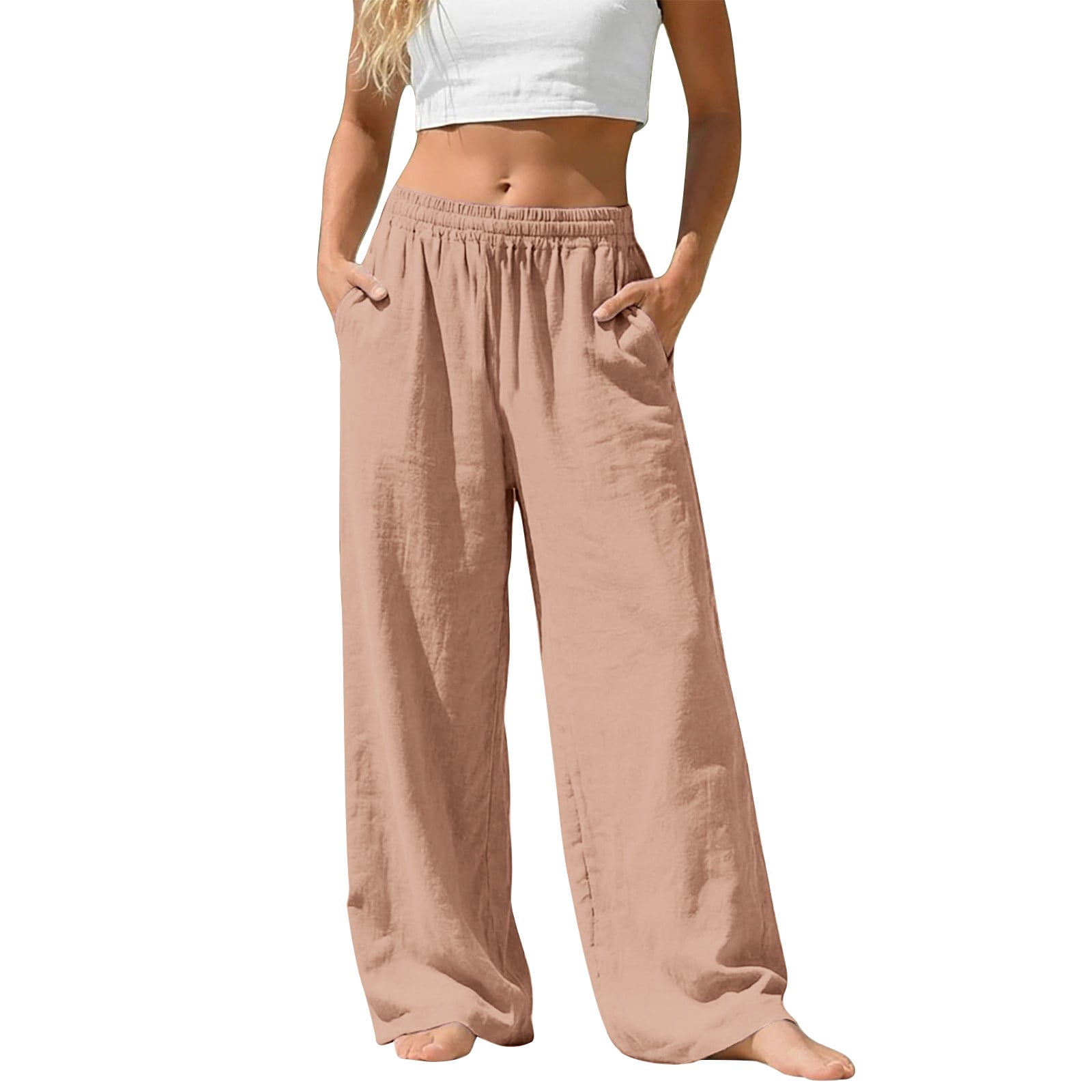 Casual Pants for Women Fashion Women's Solid Casual Pocket Button High ...