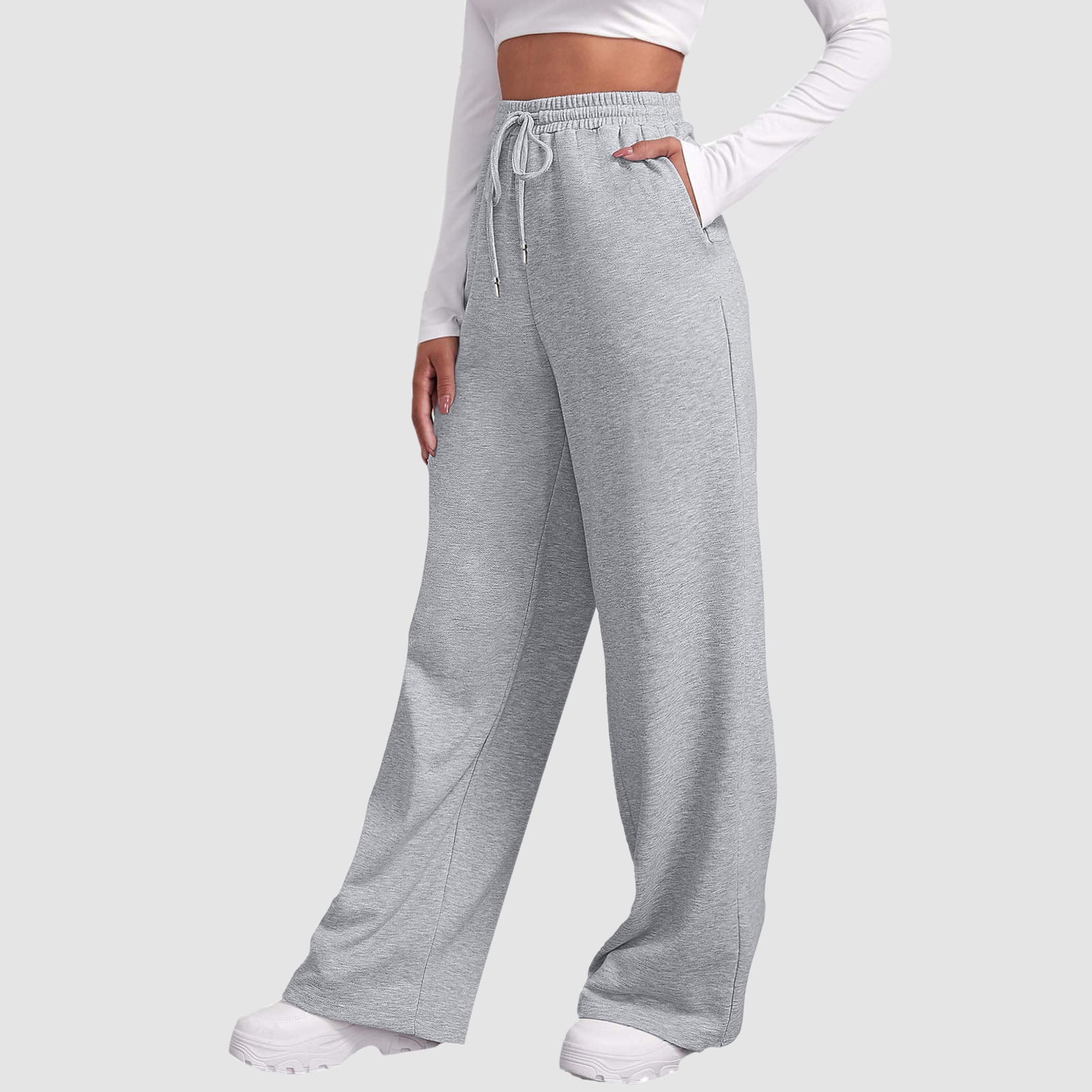 Casual Pants for Women Wide Straight Leg High Waisted Sweatpants with ...