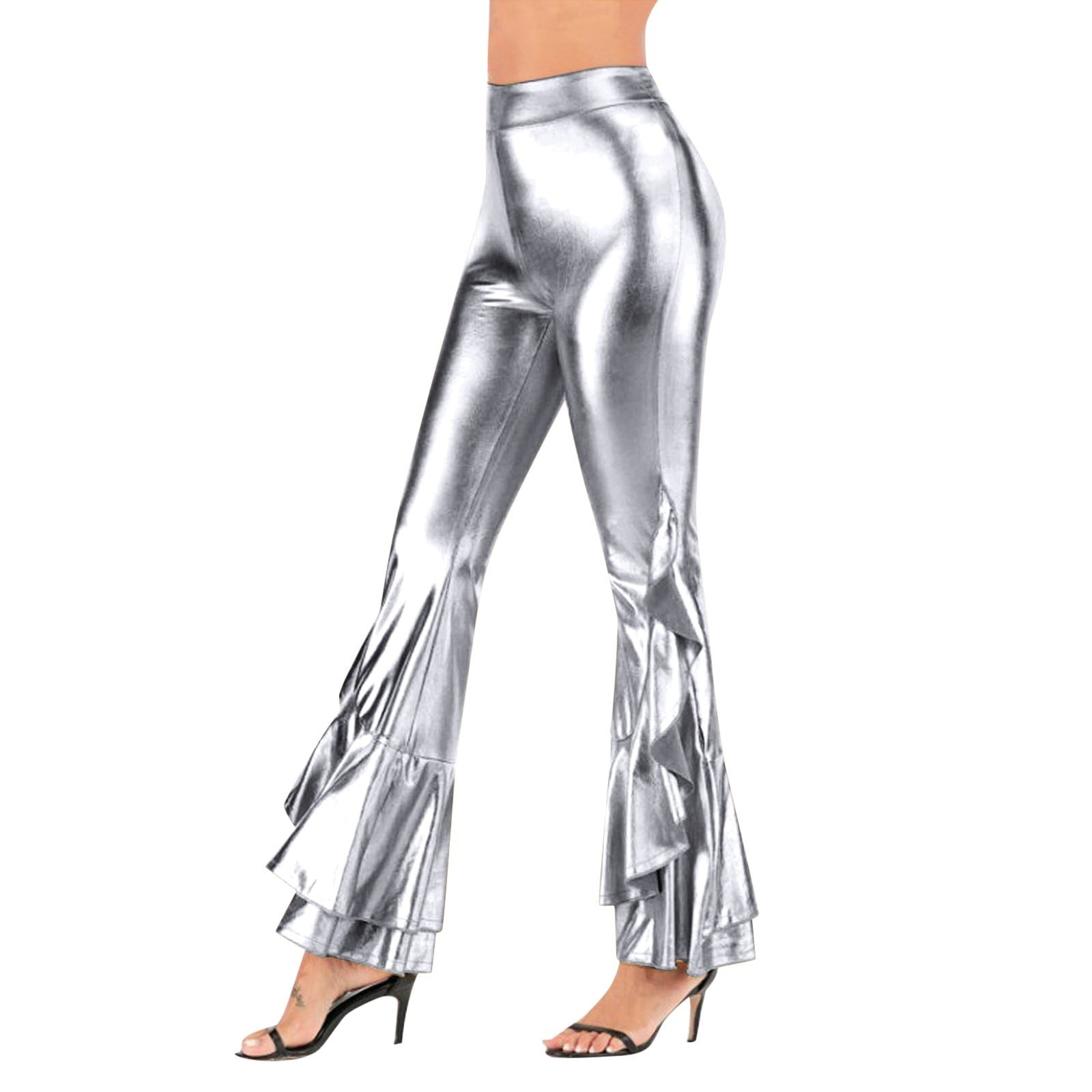 Casual Pants for Women High Gloss Elegant Asymmetric Hem Wide Leg ...