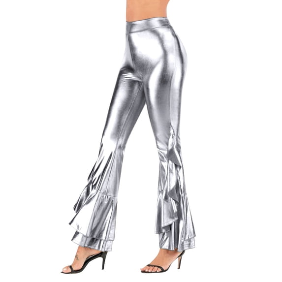 Casual Pants for Women High Gloss Elegant Asymmetric Hem Wide Leg ...