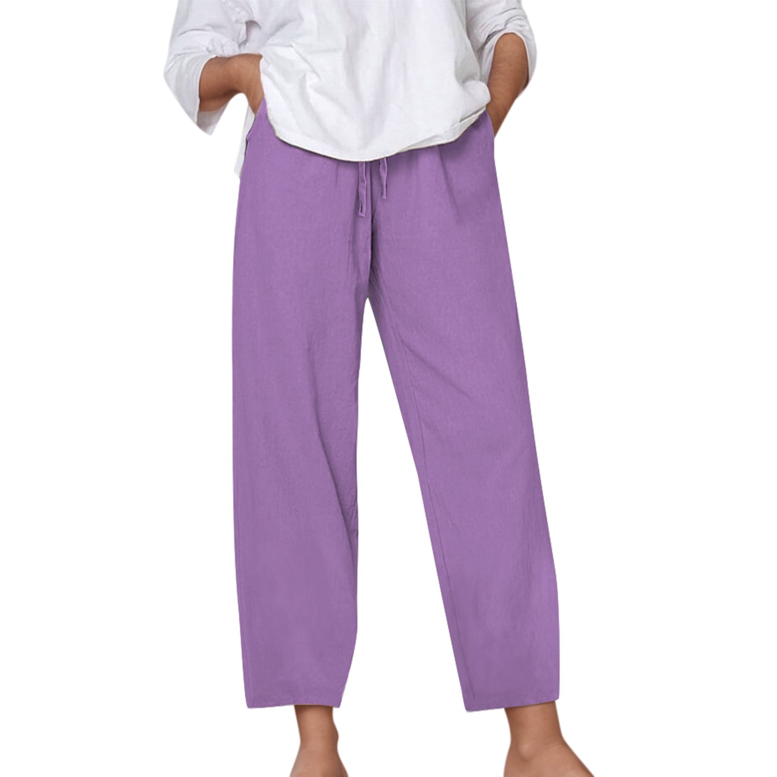 Casual Pants for Women Solid Color Loose Drawstring Elastic Waist ...