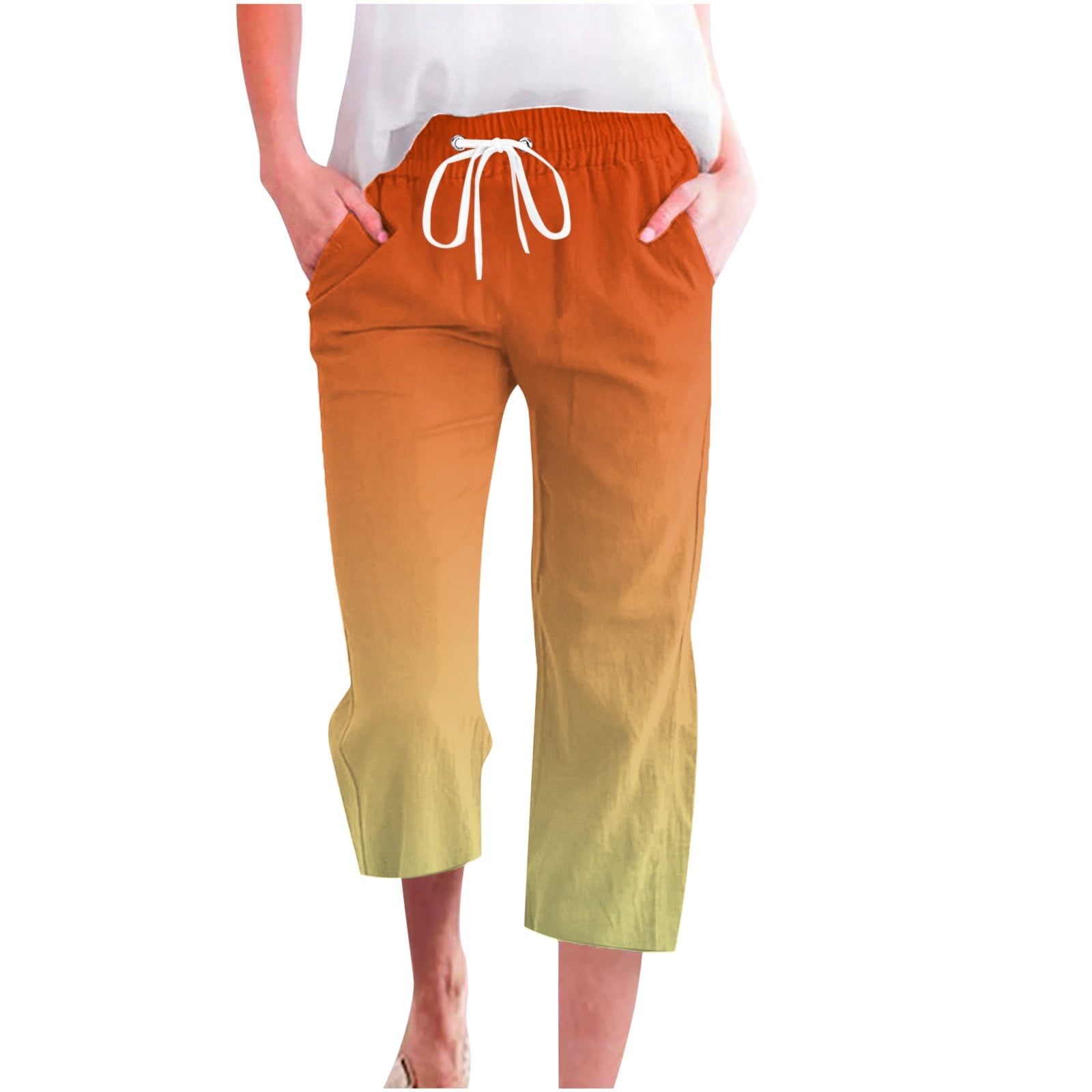 Casual Pants for Women Spring Summer Gradient Color Lace Up Pocket Wide ...