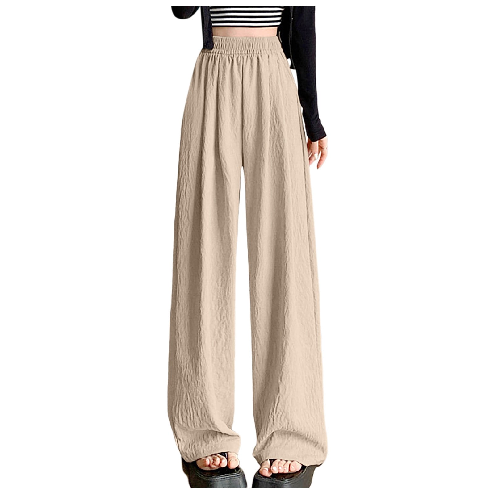 Casual Pants for Women Summer Pant Linen Palazzo Boho Wide Leg Solid ...