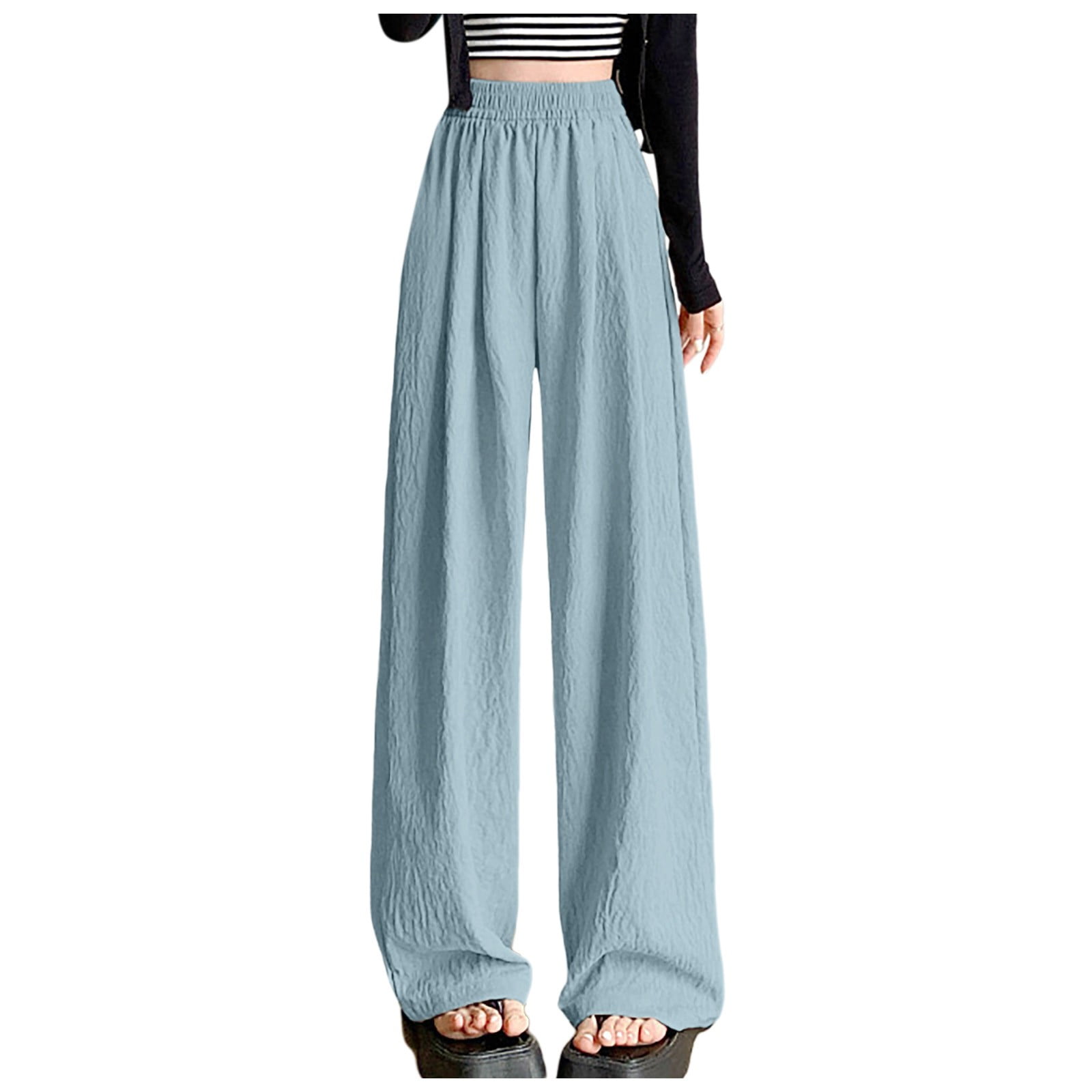 Casual Pants for Women Summer Pant Linen Palazzo Boho Wide Leg Solid ...