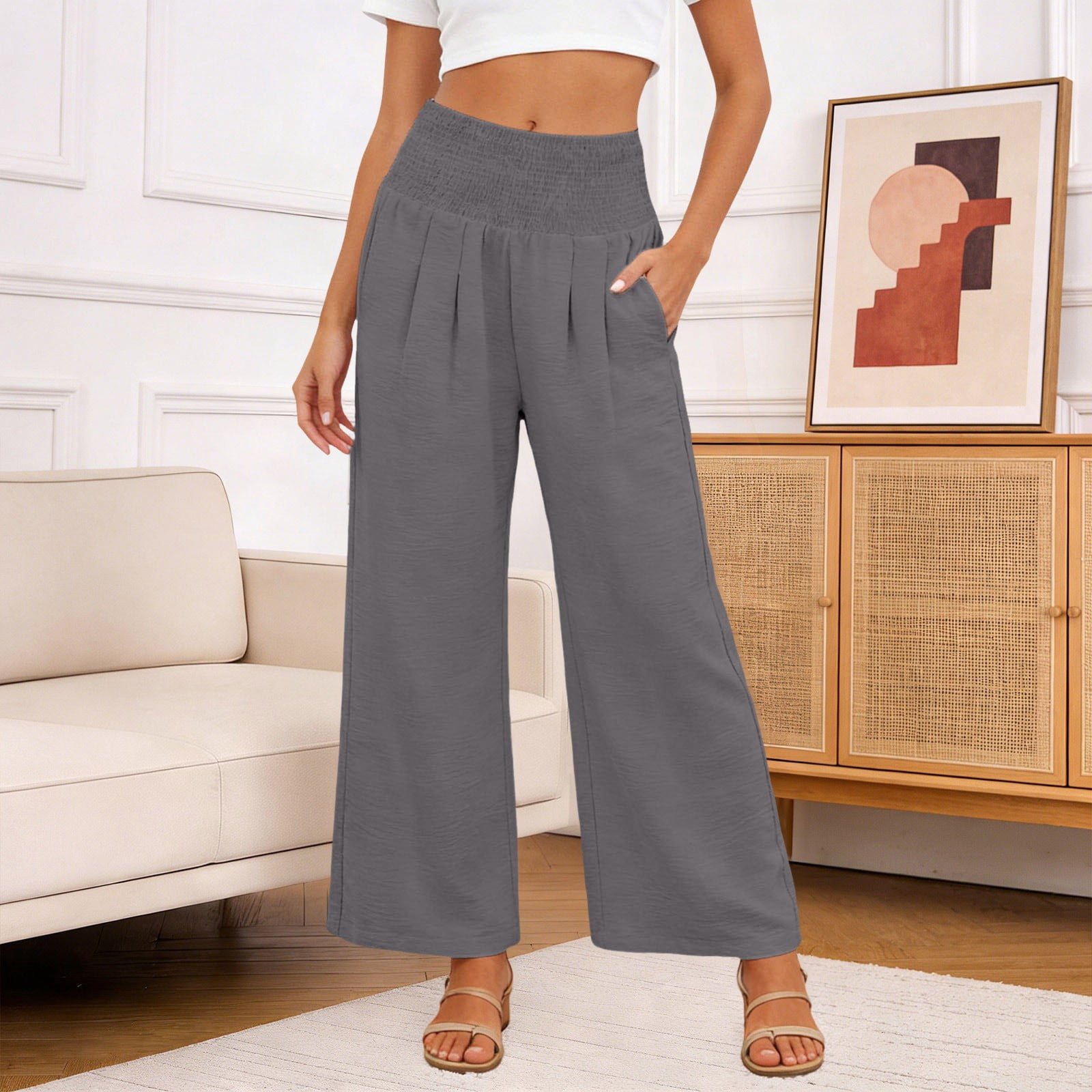 Casual Pants for Women Wide Leg High Waiste Palazzo Trousers Summer ...