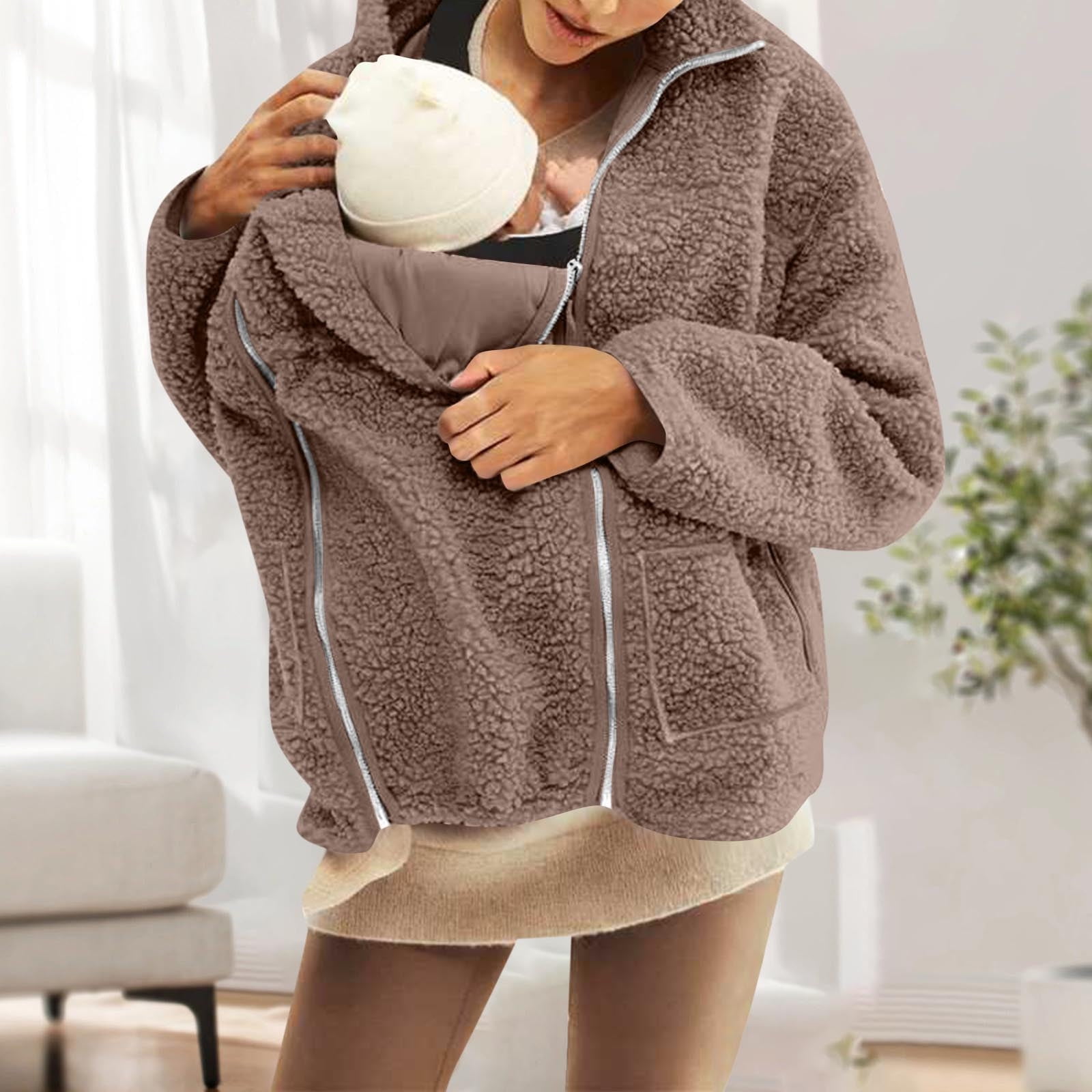 Casual Parent Child Matching Wool Blend Jacket Fleece Lined Solid Color ...