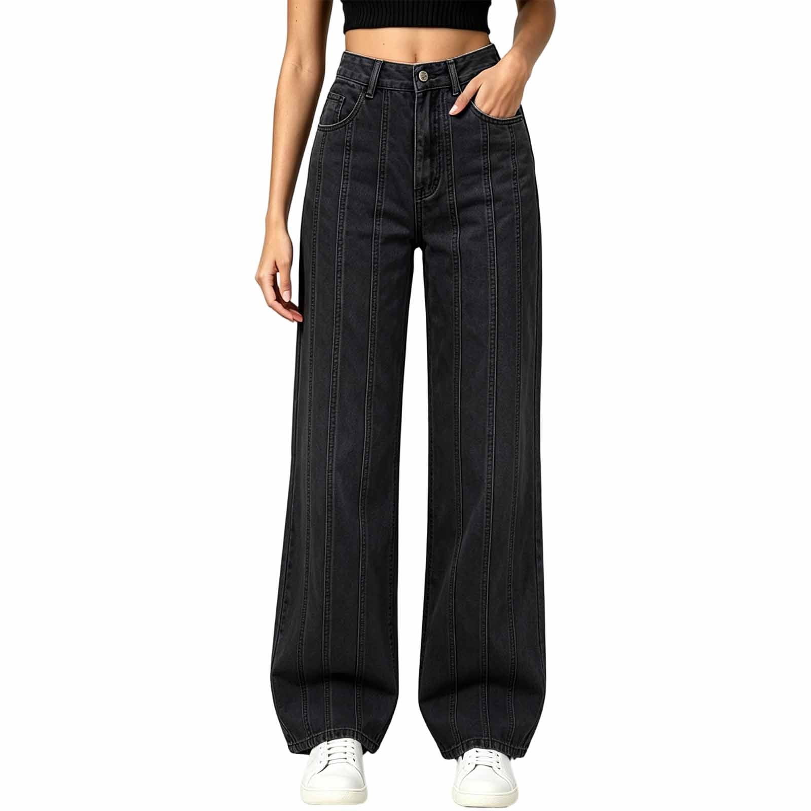 Casual Patchwork Denim Pants Loose Wide Leg Low Rise Everyday ...