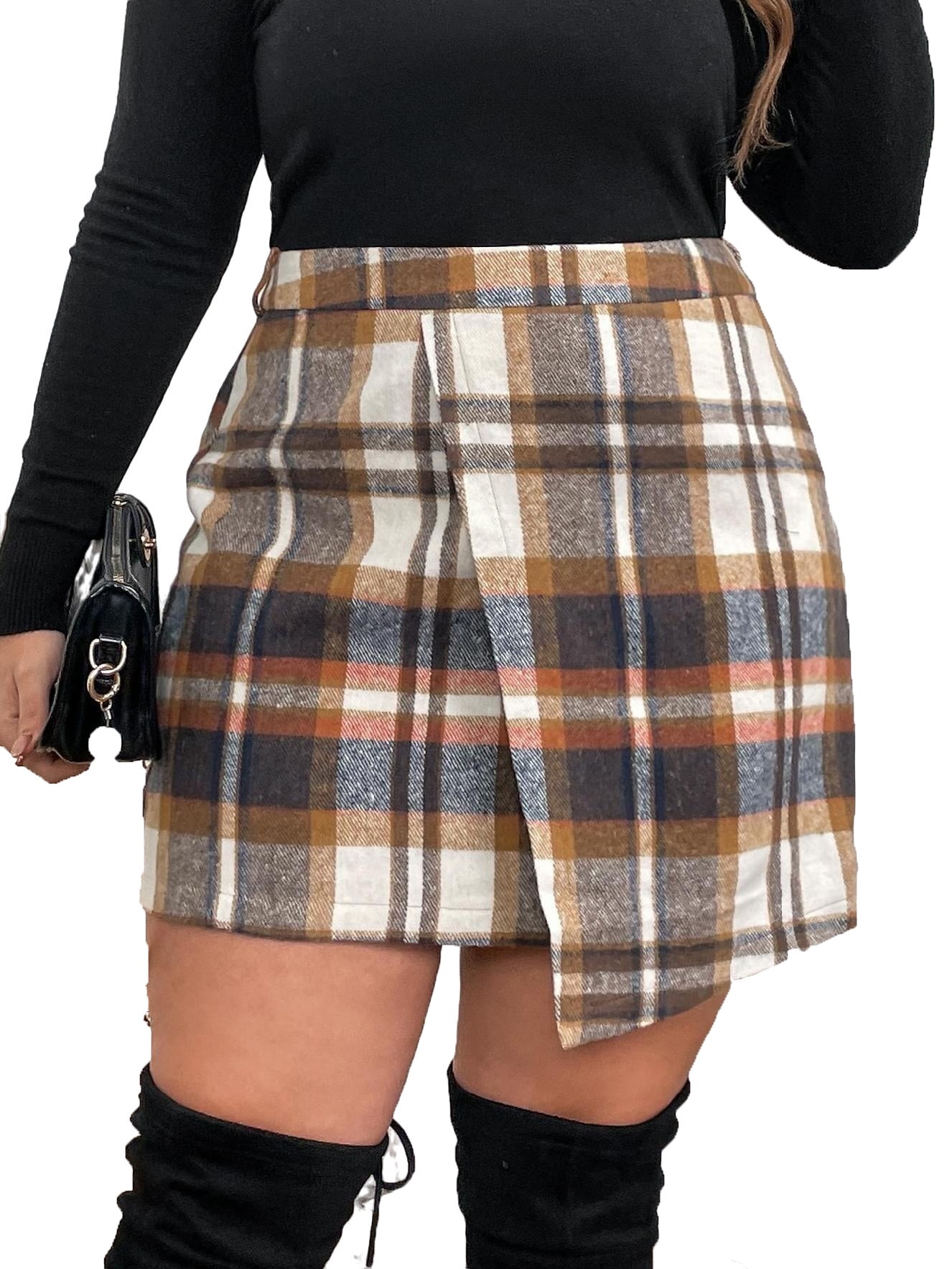 Casual Plaid Asymmetrical Multicolor Plus Size Skirts (Women's Plus ...