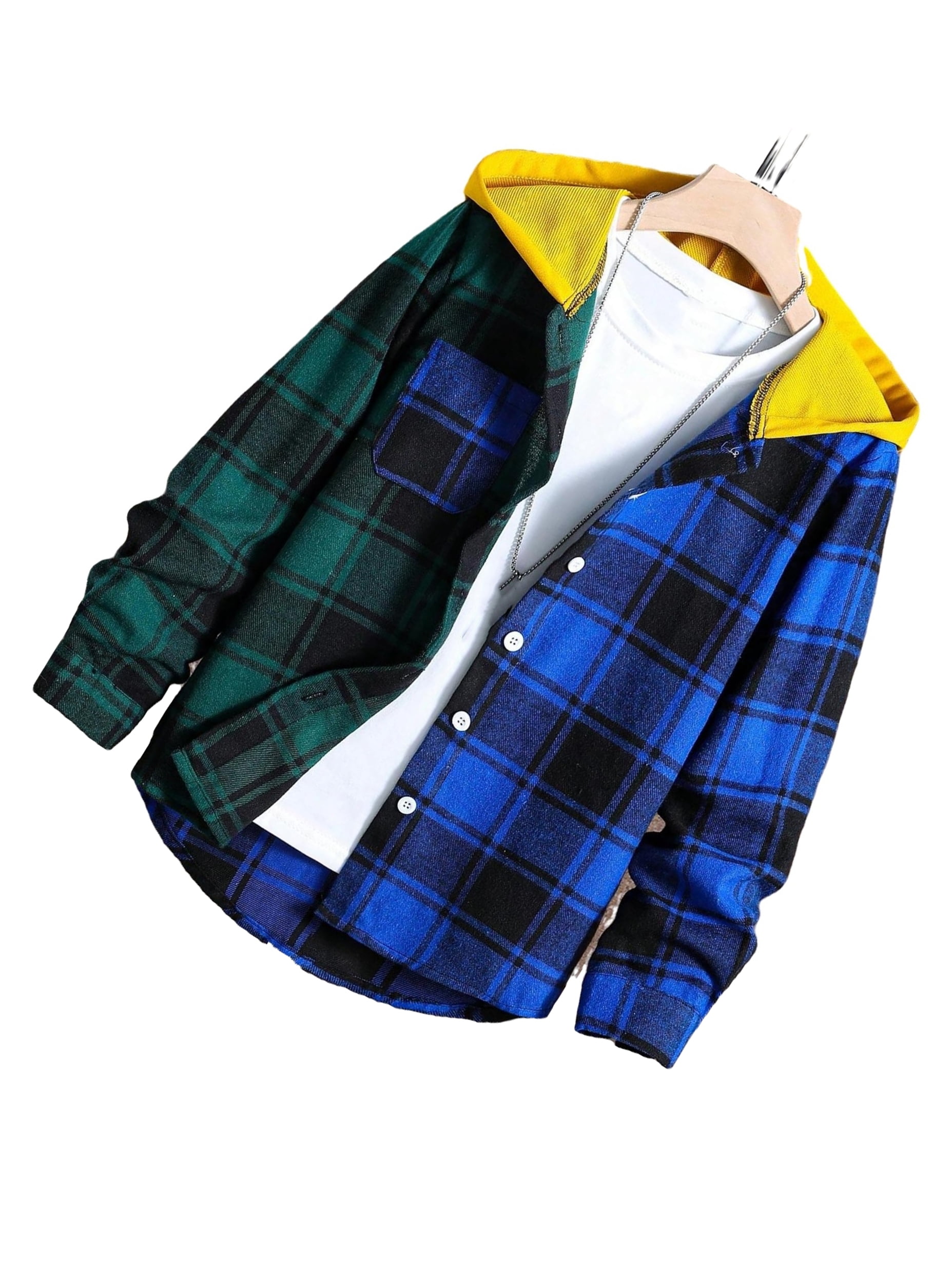 Casual Plaid Print Hooded Shirt Long Sleeve Multicolor Tween Boys ...