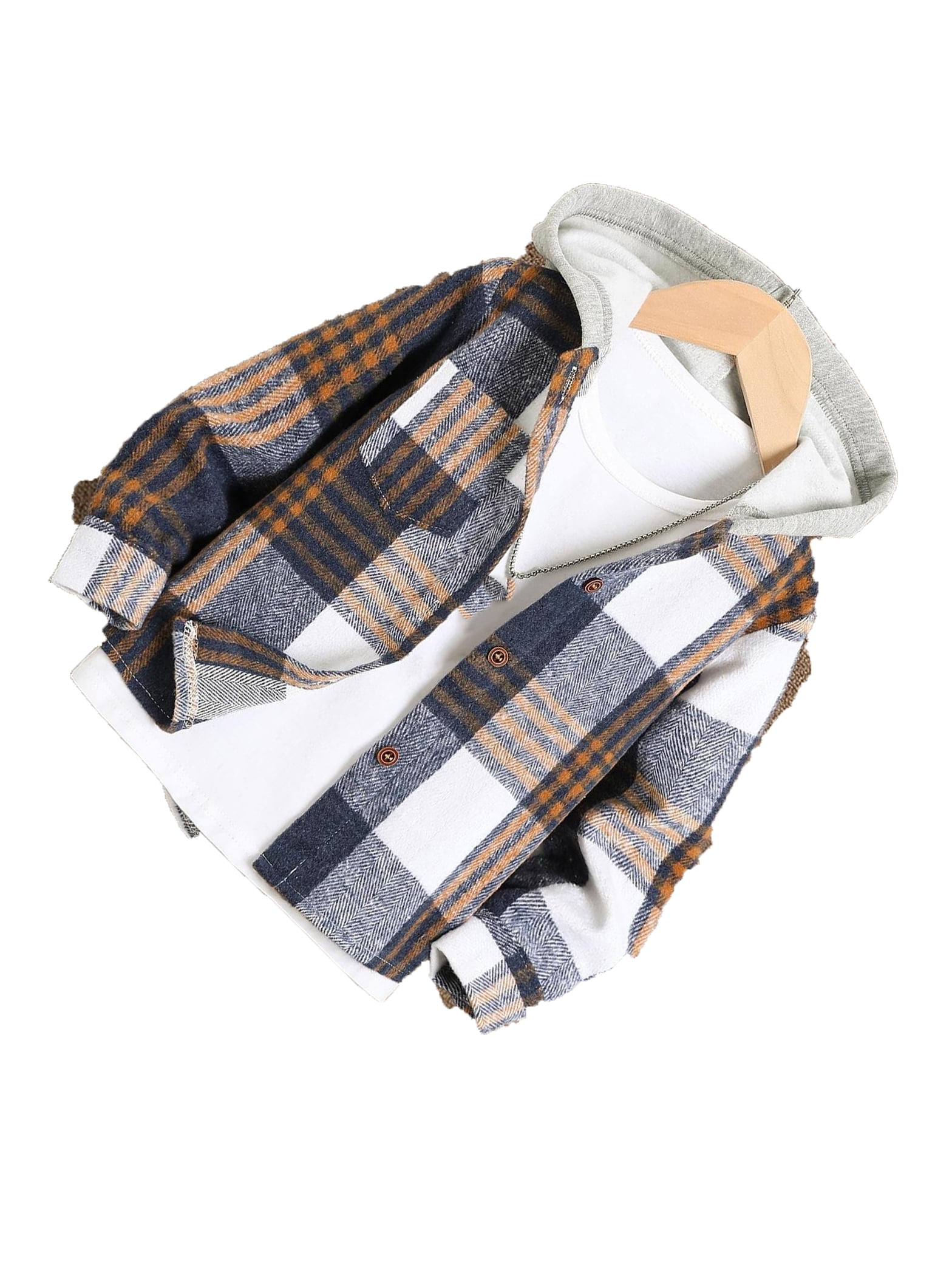 Casual Plaid Print Hooded Shirt Long Sleeve Multicolor Young Boys ...