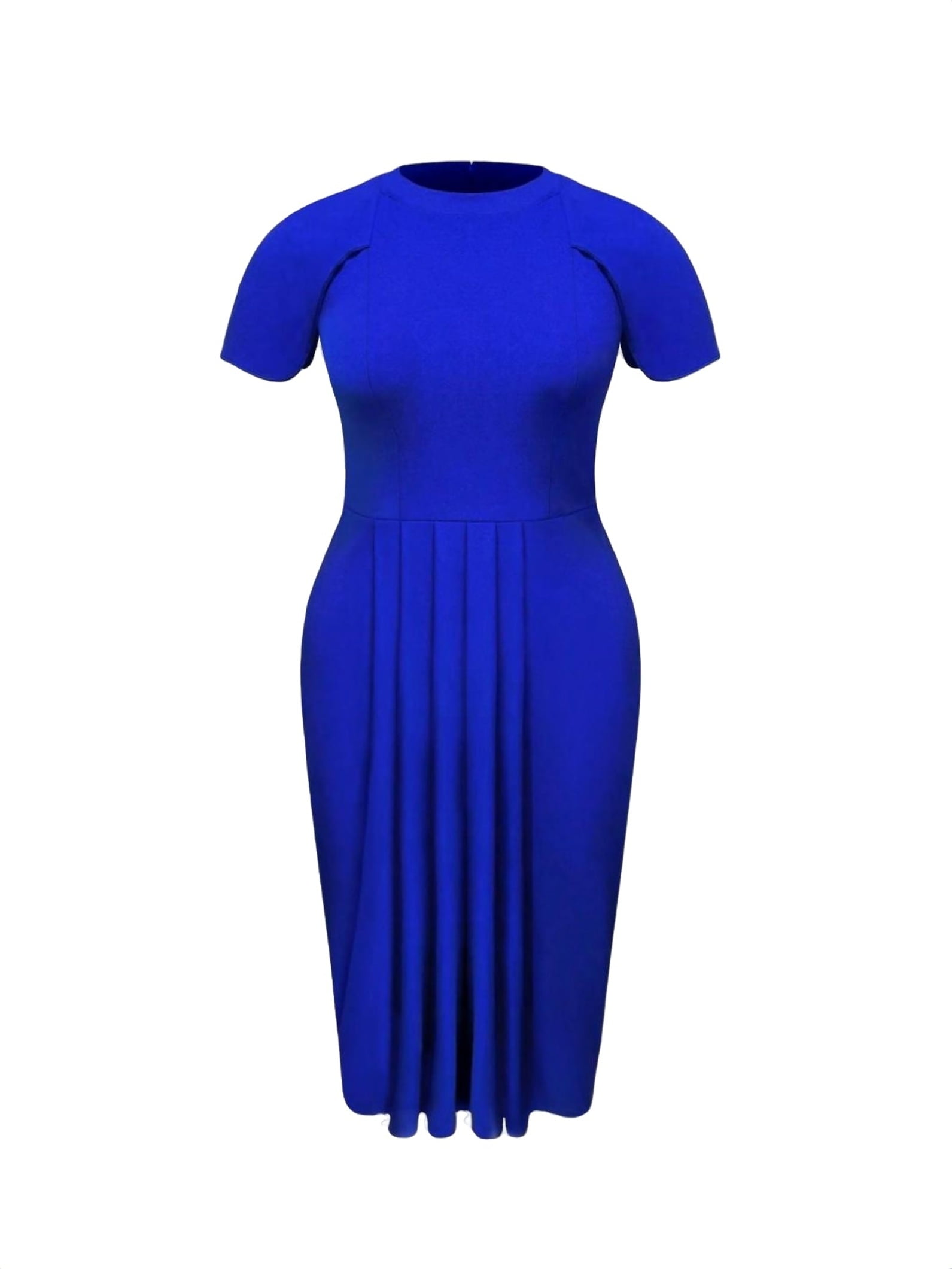 Casual Plain Bodycon Round Neck Royal Blue Plus Size Dresses
