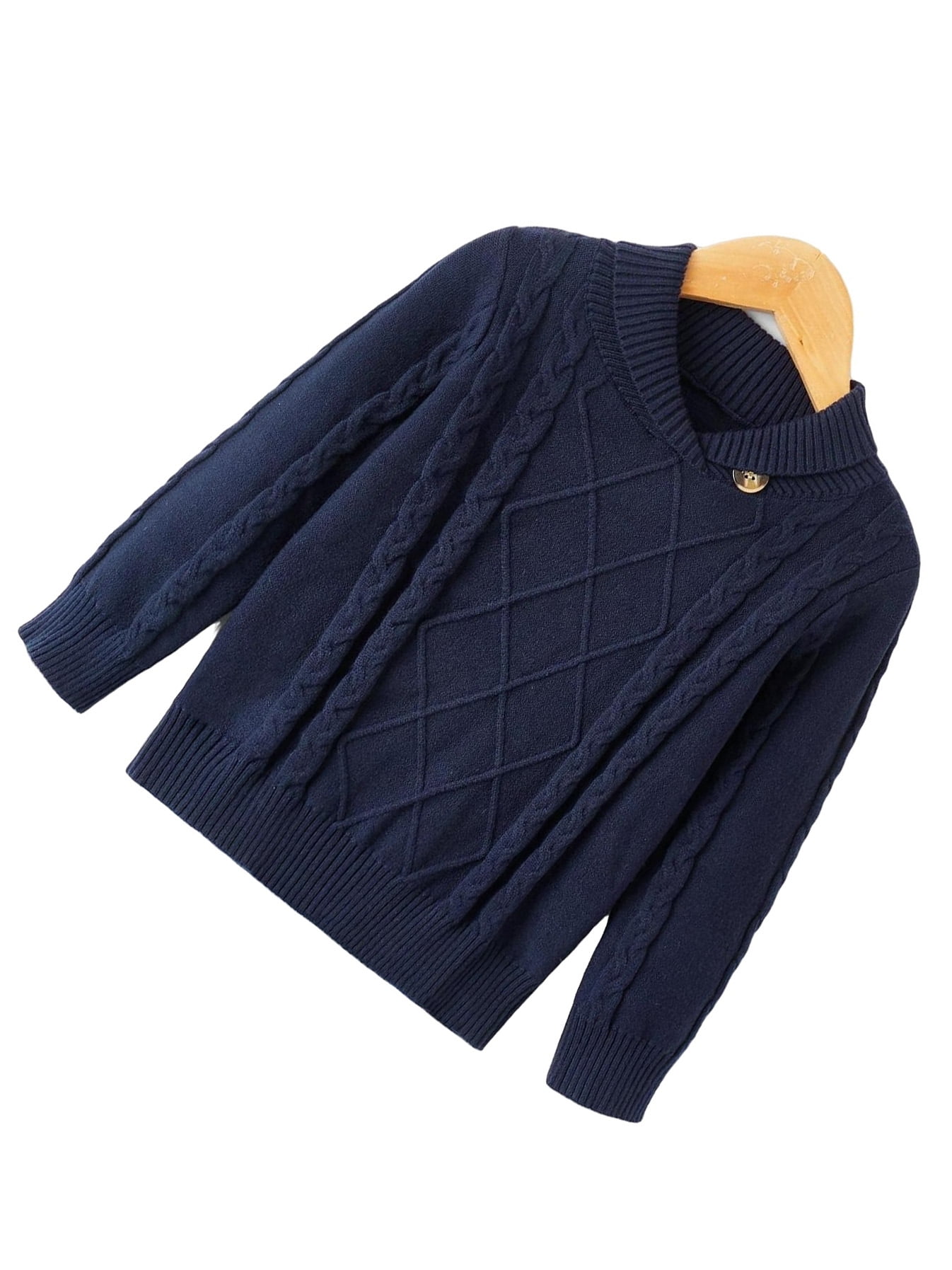 Casual Plain Collar Pullovers Long Sleeve Navy Blue Toddler Boy ...