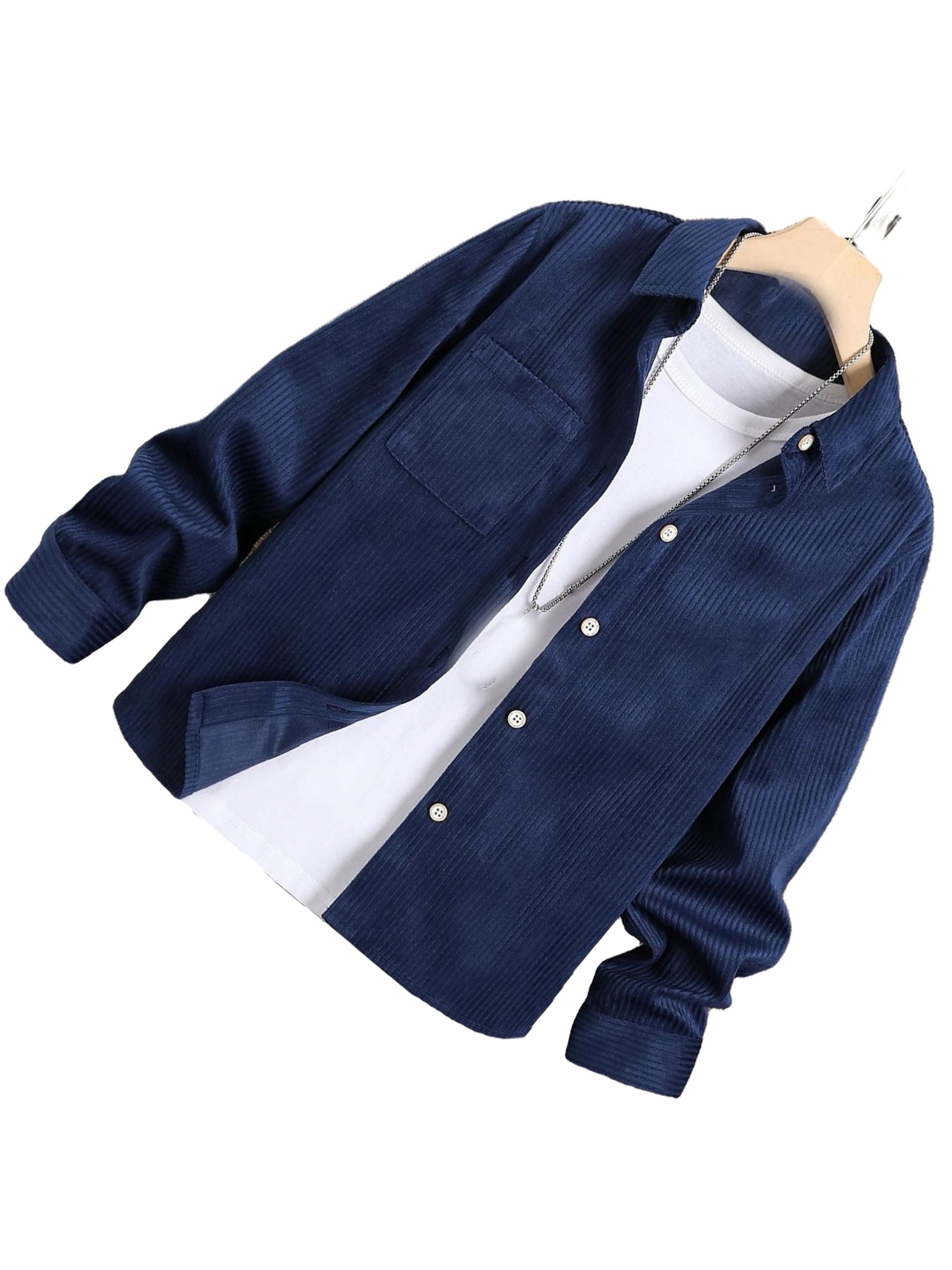 Casual Plain Collar Shirt Long Sleeve Navy Blue Tween Boys Shirts ...