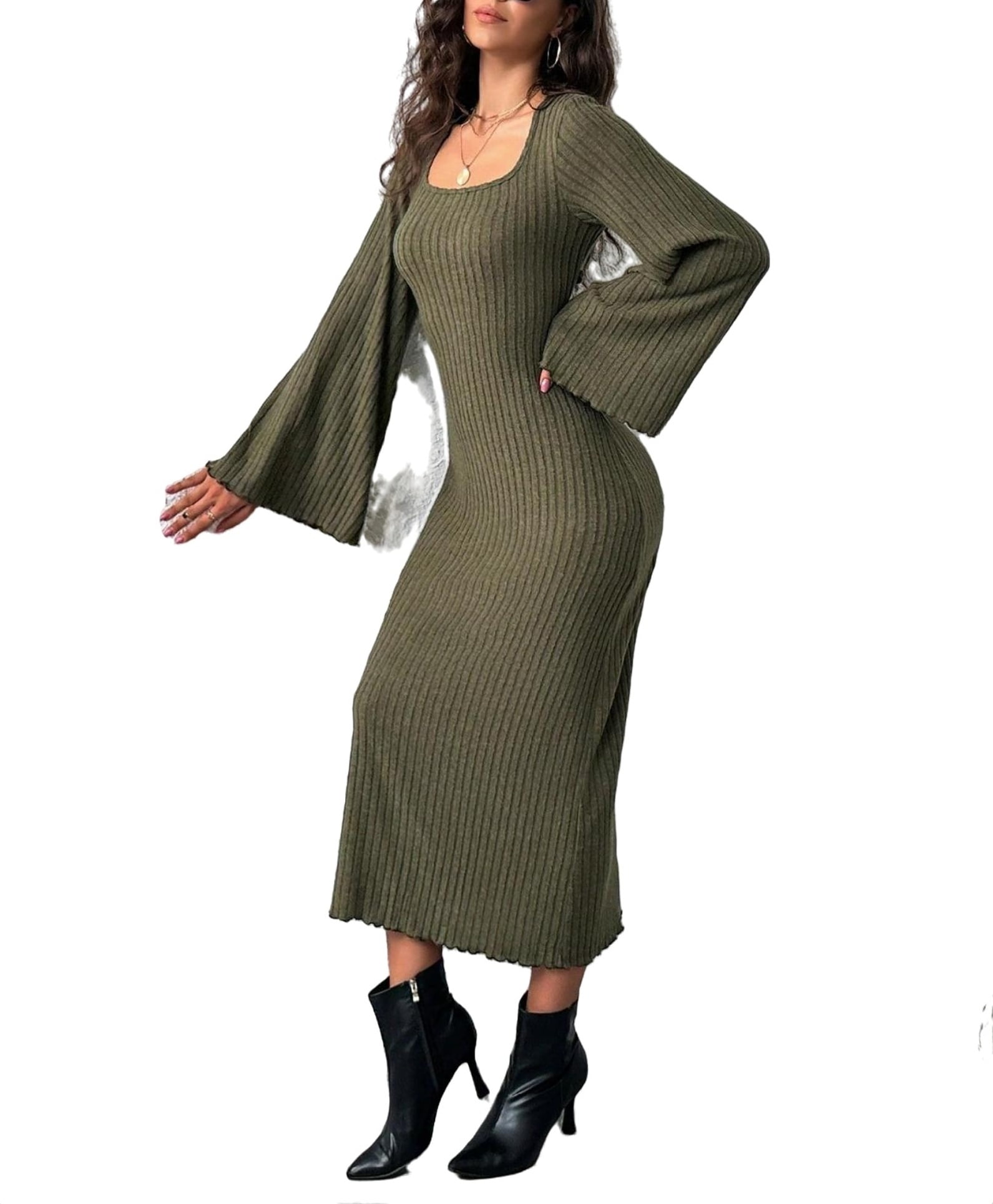 Casual Plain Fitted Dress Square Neck Dark Grey Women Dresses - Walmart.com