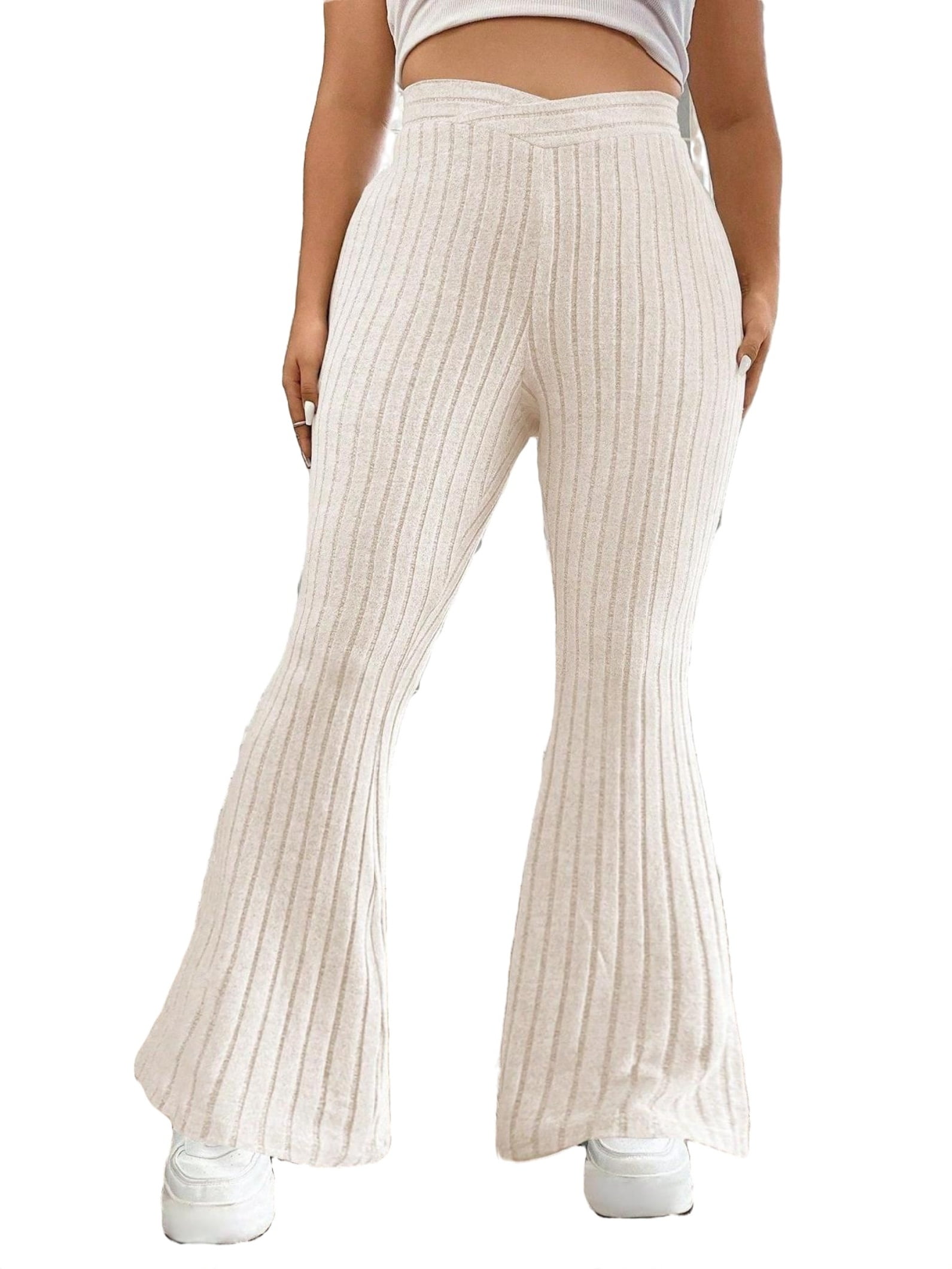Casual Plain Flare Leg Apricot Plus Size Pants - Walmart.com