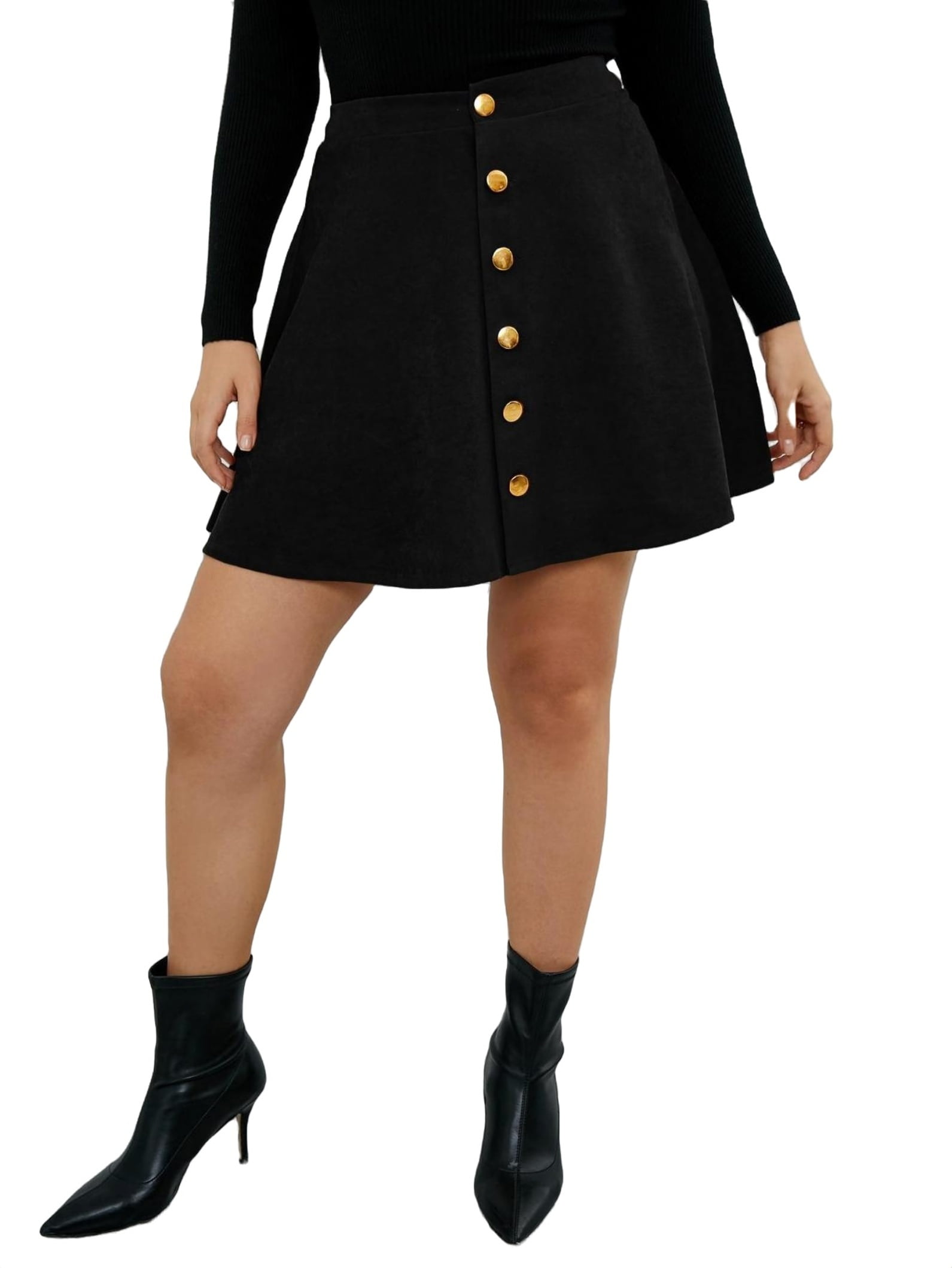 Casual Plain Flared Skirt Black Plus Size Skirts - Walmart.com