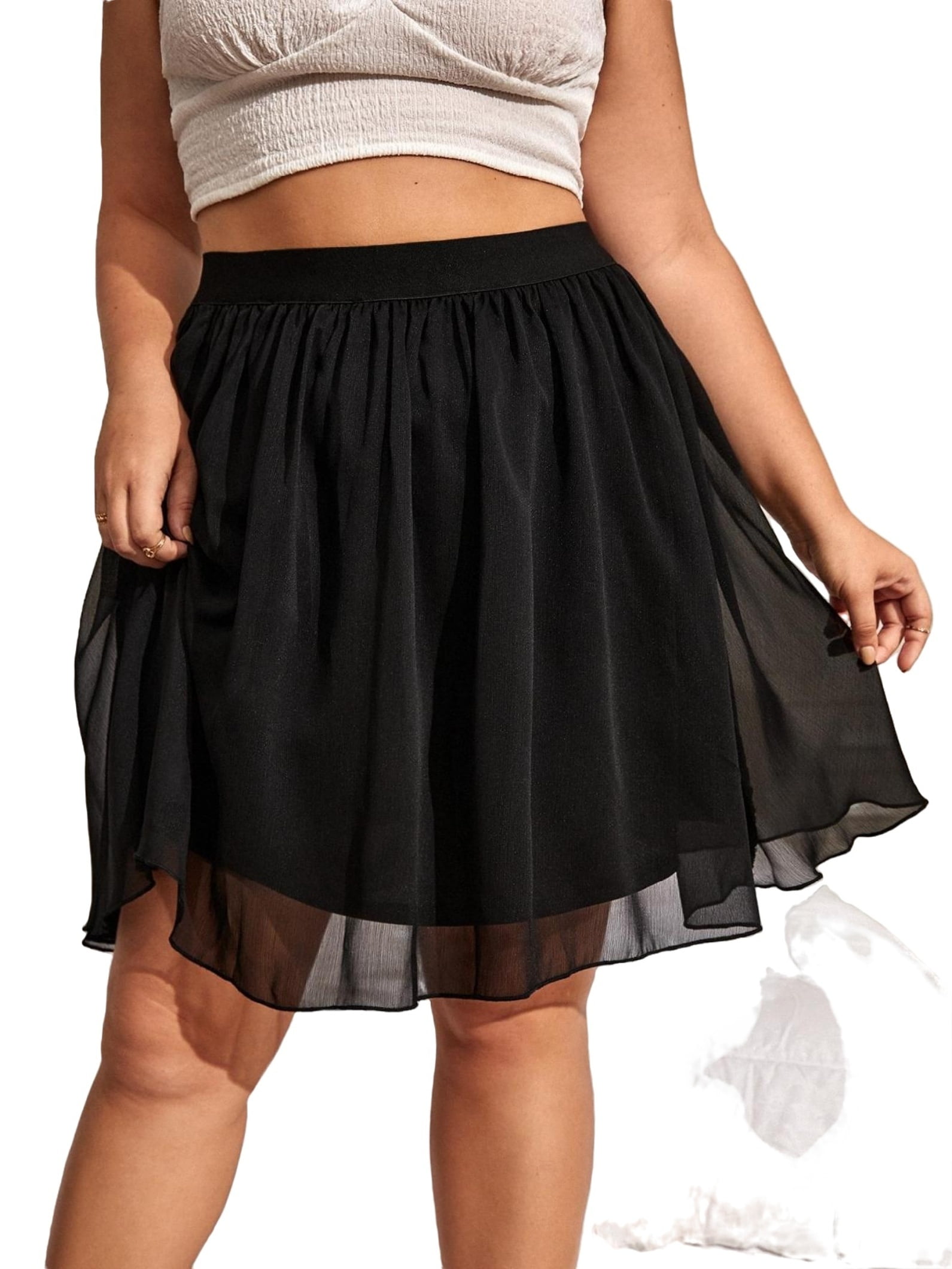 Casual Plain Flared Skirt Black Plus Size Skirts - Walmart.com
