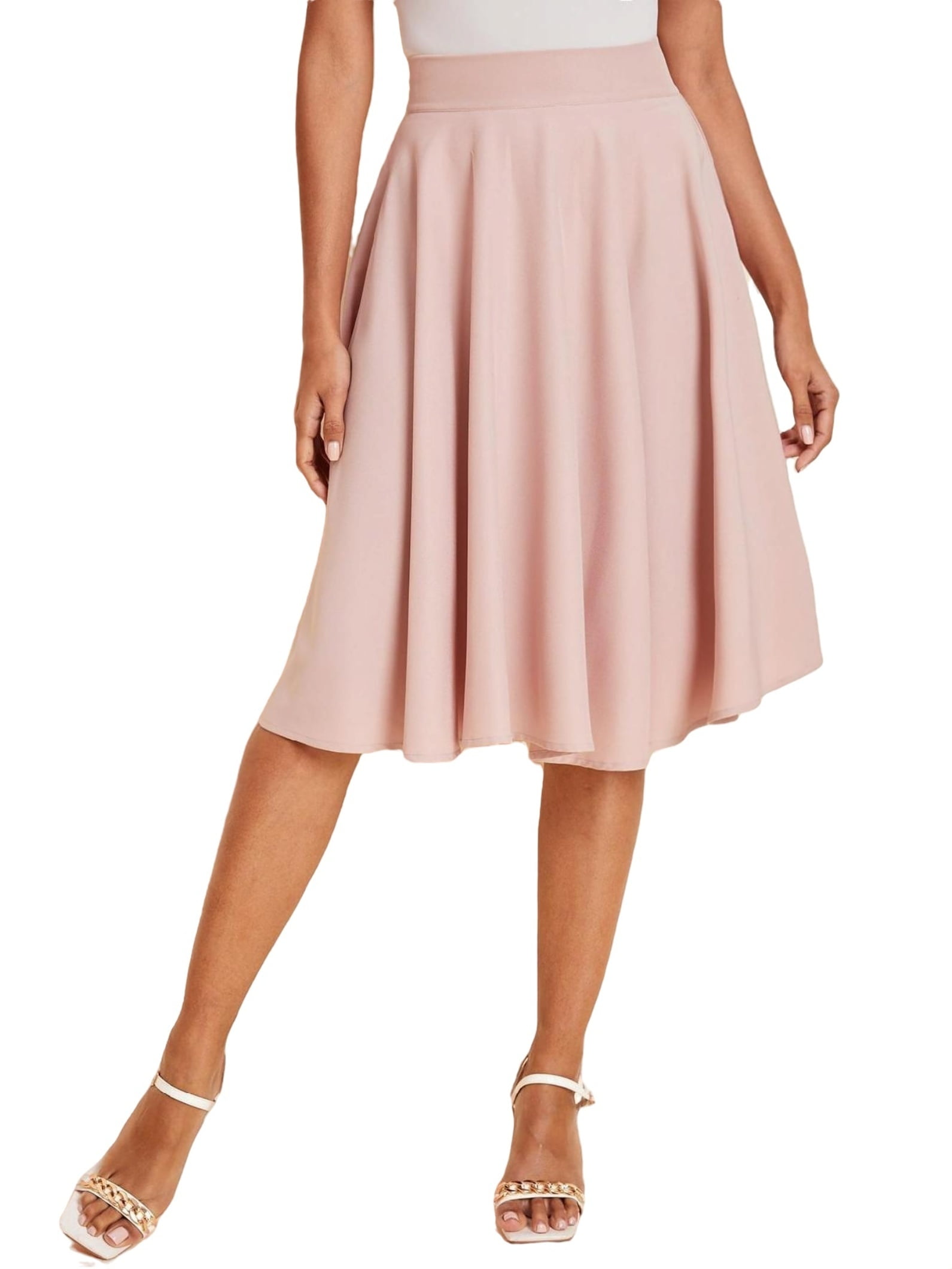 Casual Plain Flared Skirts Baby Pink Women Skirts - Walmart.com