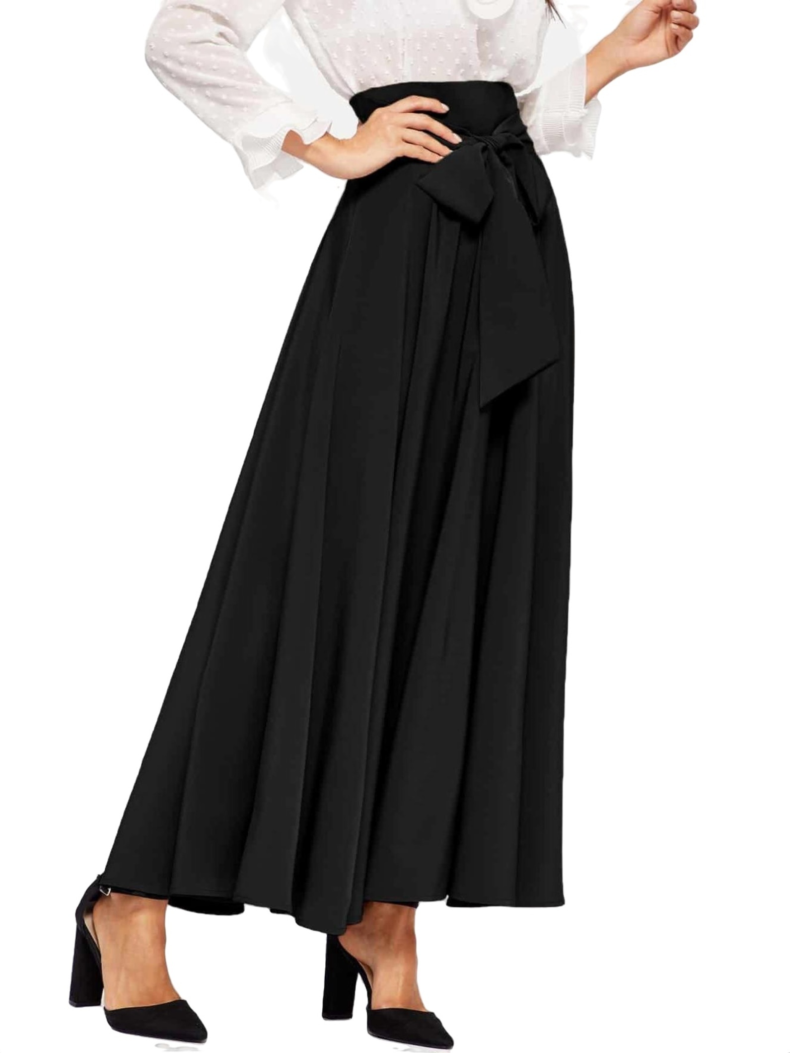 Casual Plain Flared Skirts Black Women Skirts - Walmart.com