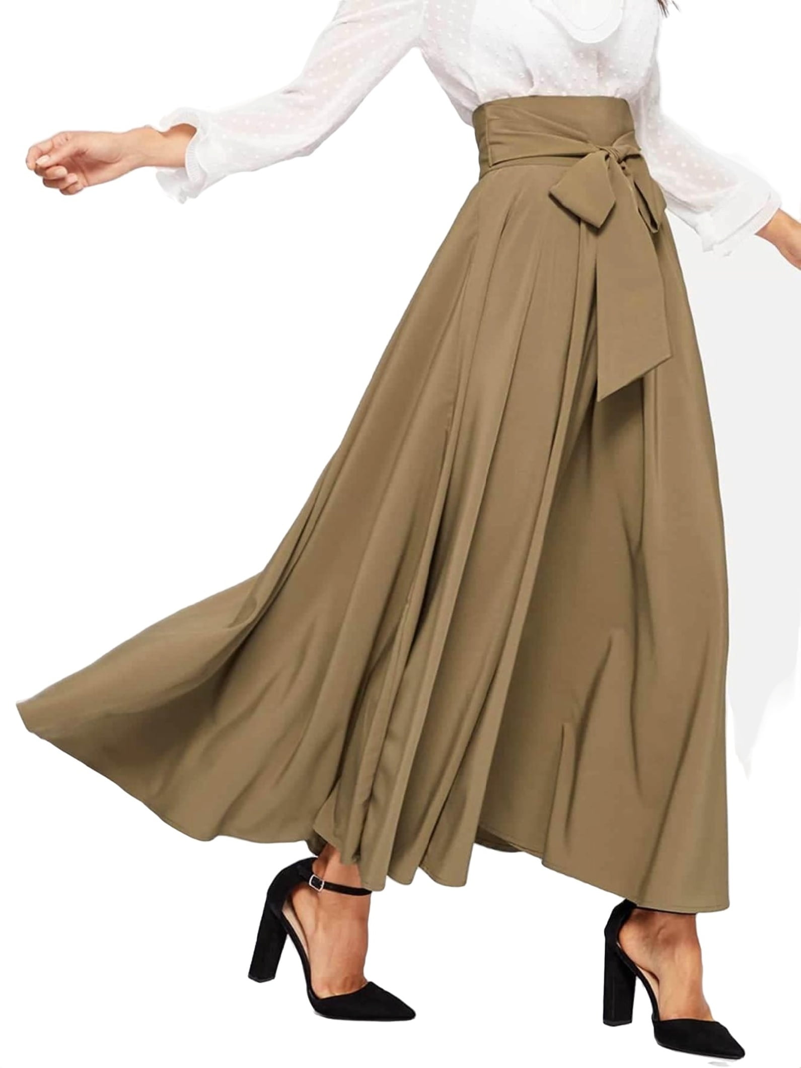Casual Plain Flared Skirts Mocha Brown Women Skirts - Walmart.com