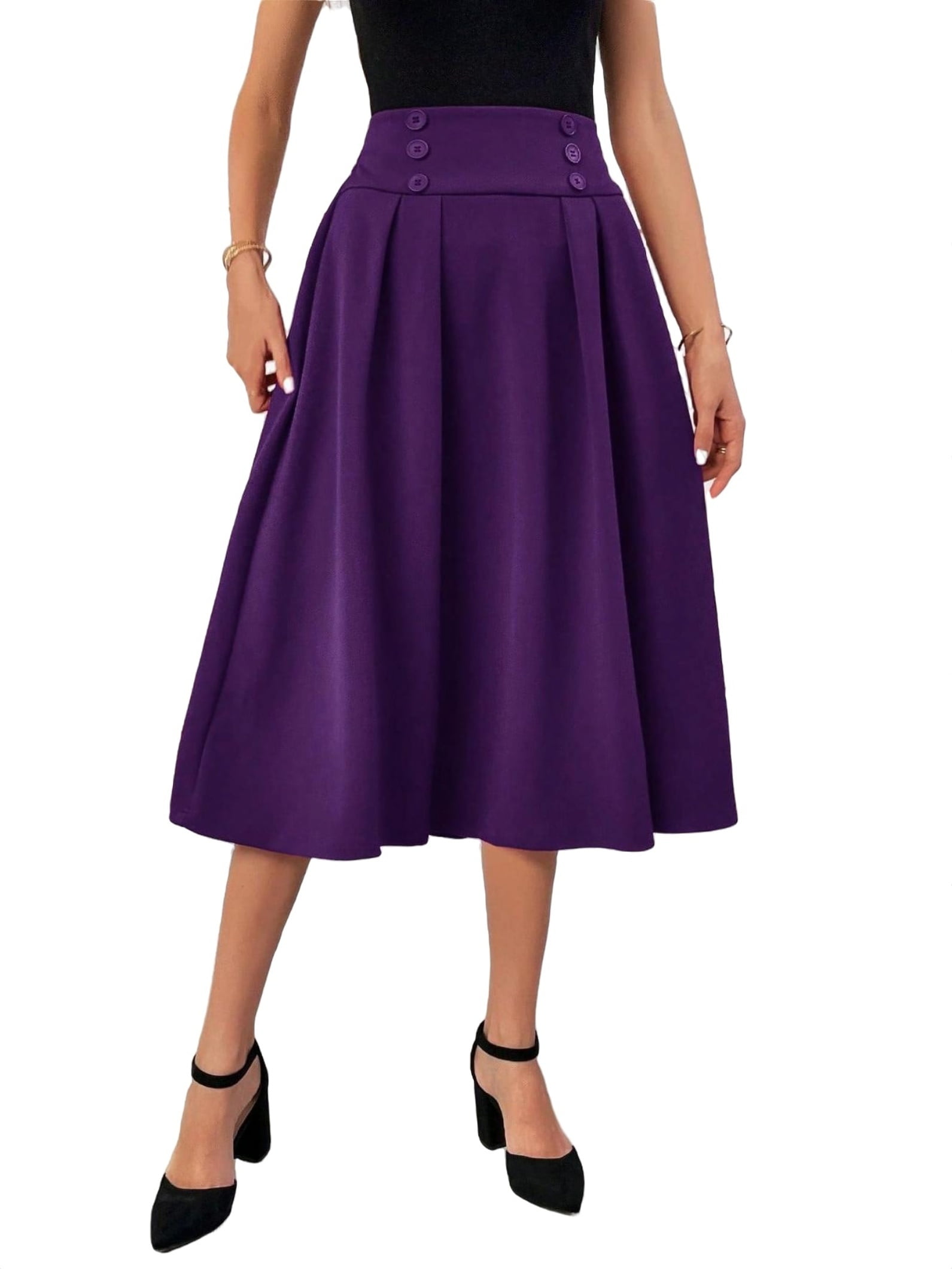 Casual Plain Flared Skirts Purple Women Skirts - Walmart.com