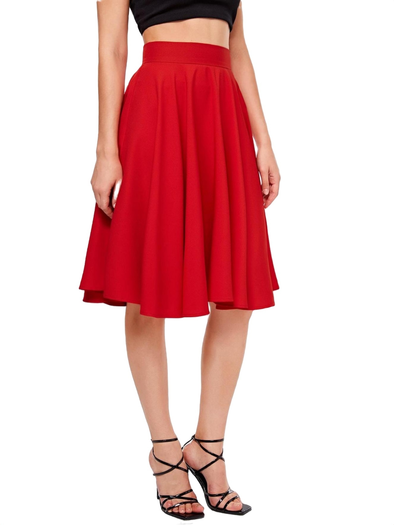 Casual Plain Flared Skirts Red Women Skirts - Walmart.com