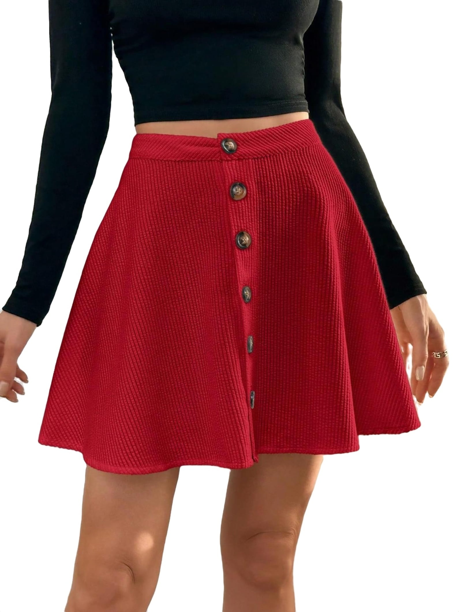 Casual Plain Flared Skirts Red Women Skirts - Walmart.com