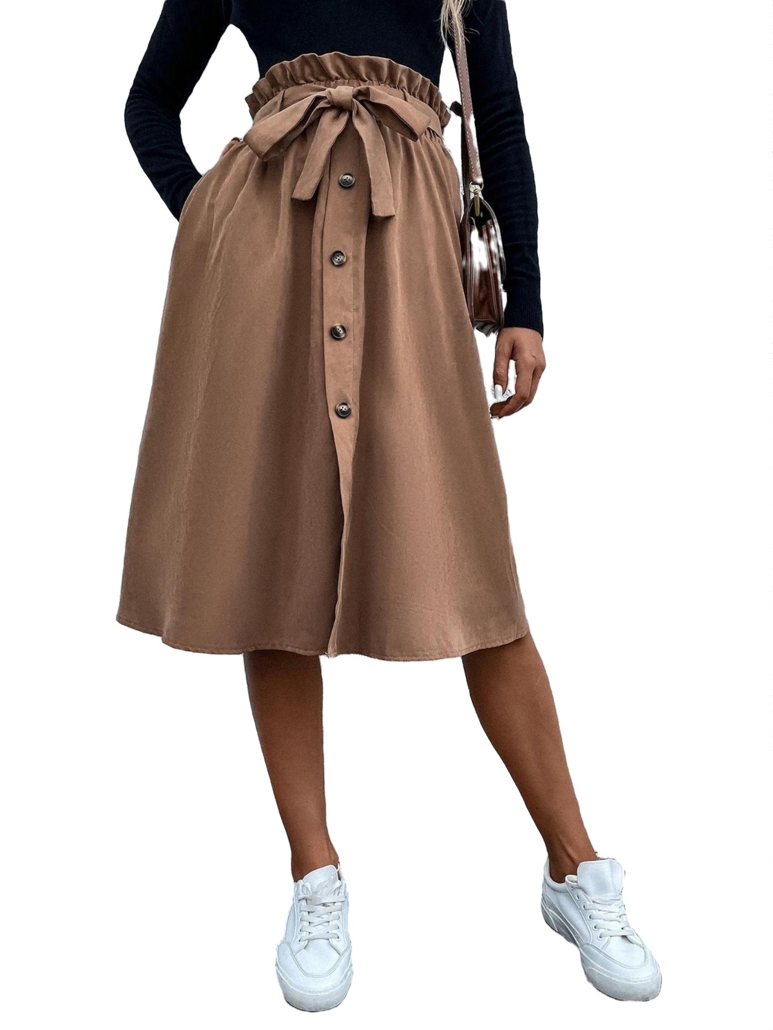 Casual Plain Flared Skirts Rust Brown Women Skirts - Walmart.com